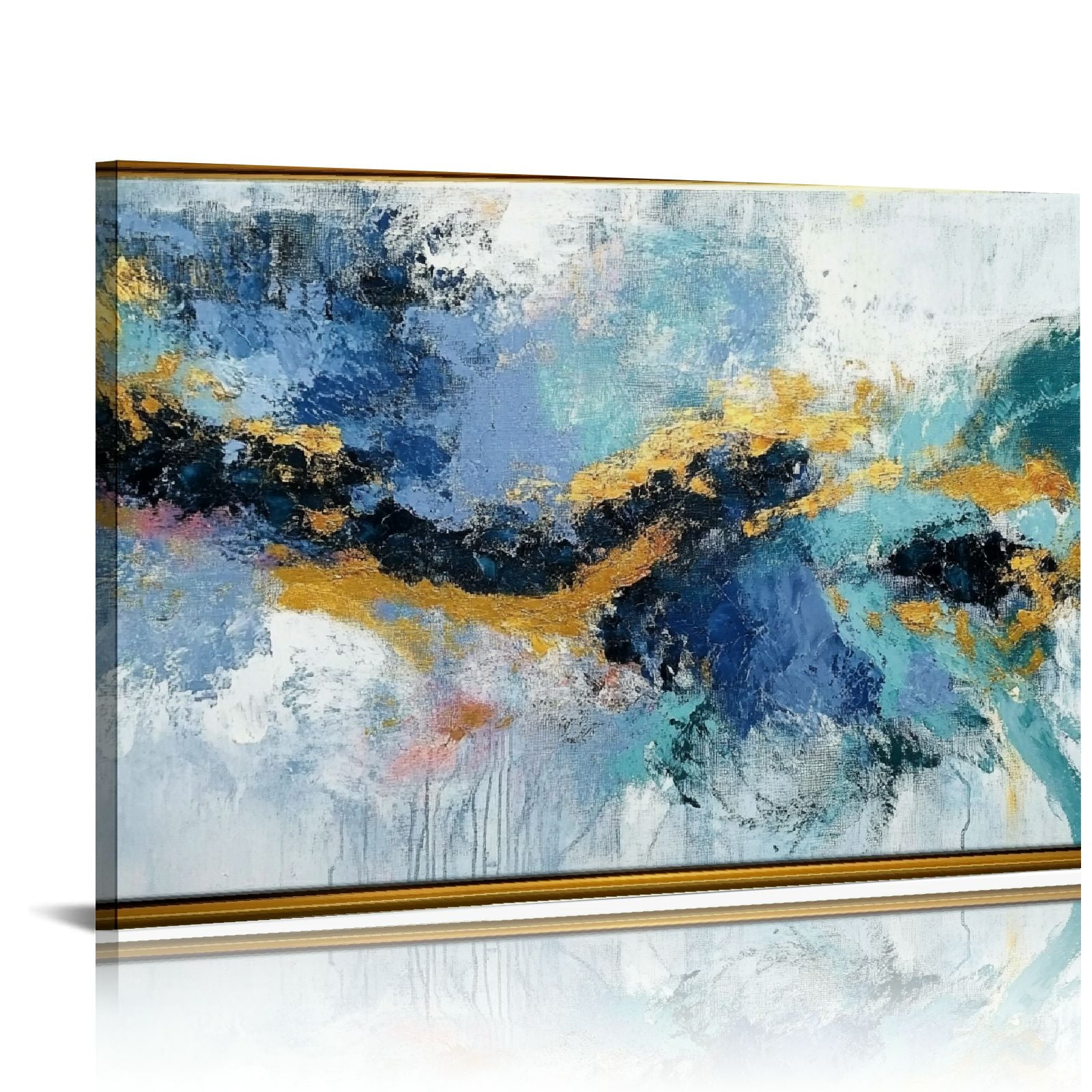 BROOKMAPLES Abstract Wall Art For Living Room Large Size Framed Navy Blue Canvas Wall Art ...