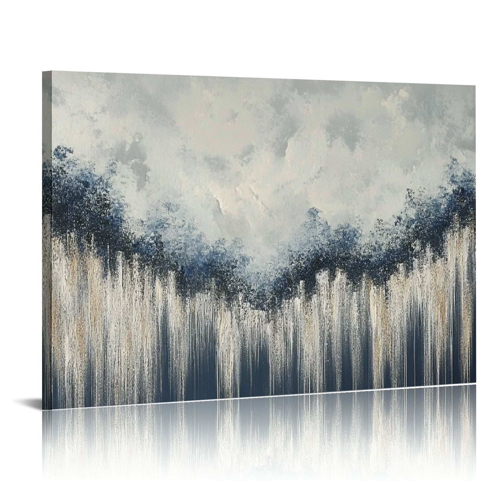 BROOKMAPLES Blue & Silver Canvas Wall Art, Hand Painted Abstract Oil ...