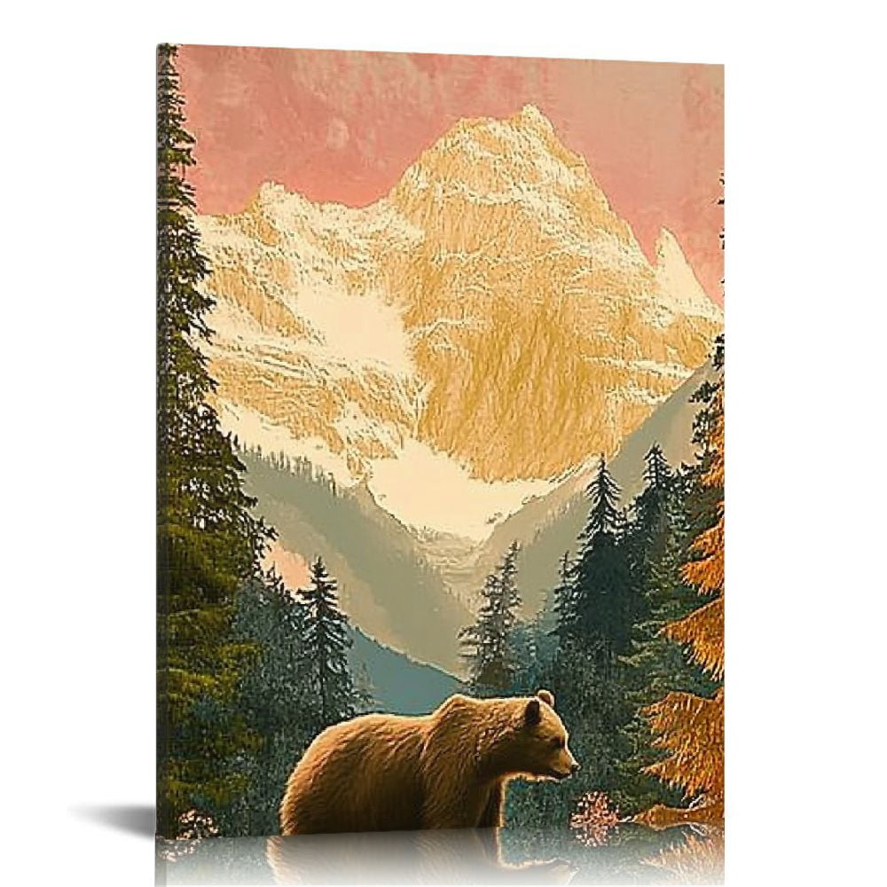 BROOKMAPLES Canvas Wall Art Decor Grizzly Bear for Bedroom Living Room ...