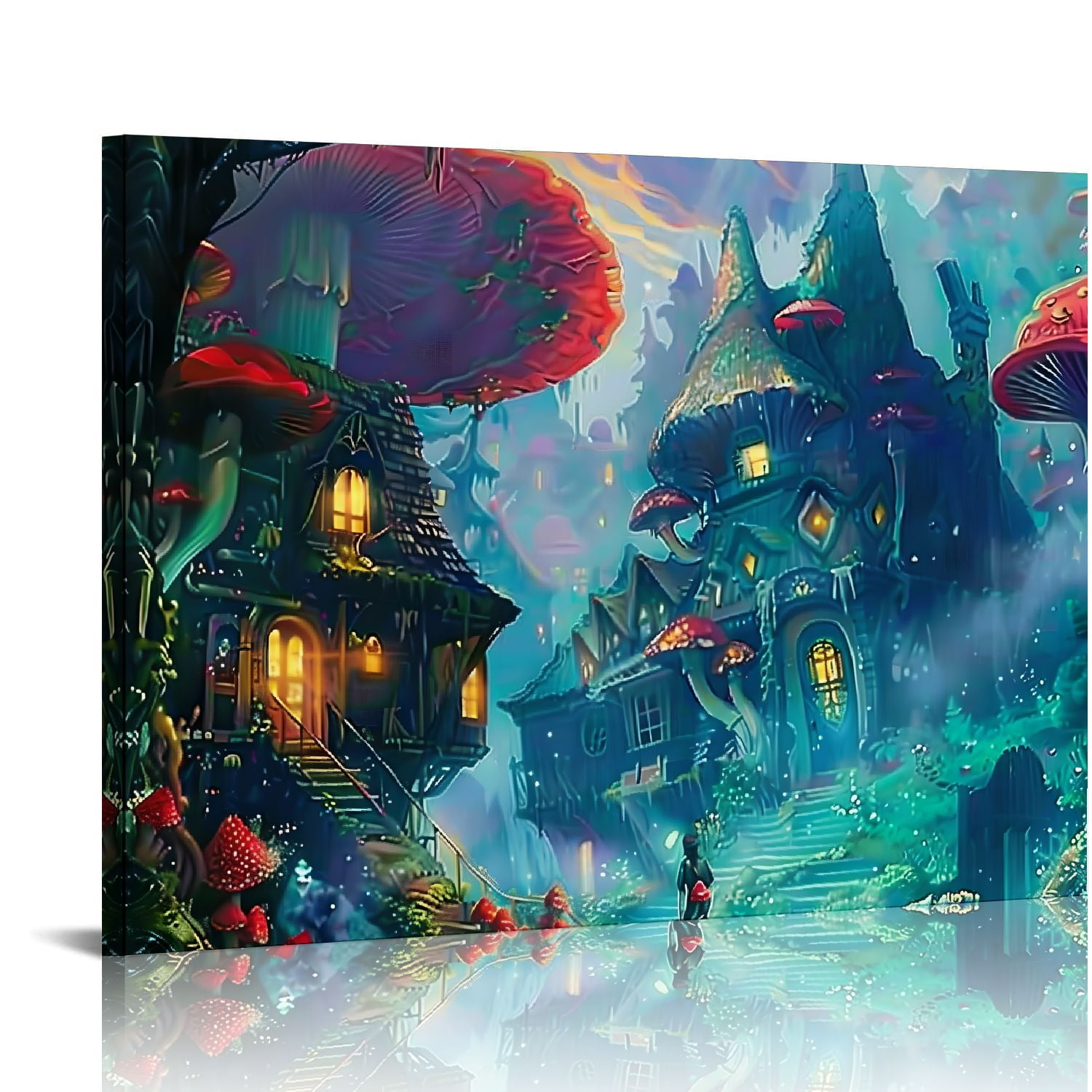 BROOKMAPLES Enchanted Mushroom Village Canvas, 16x12, Whimsical Fairy ...