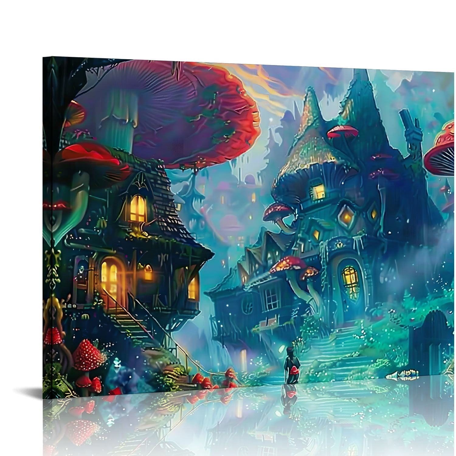 BROOKMAPLES Enchanted Mushroom Village Canvas, 16x12, Whimsical Fairy ...