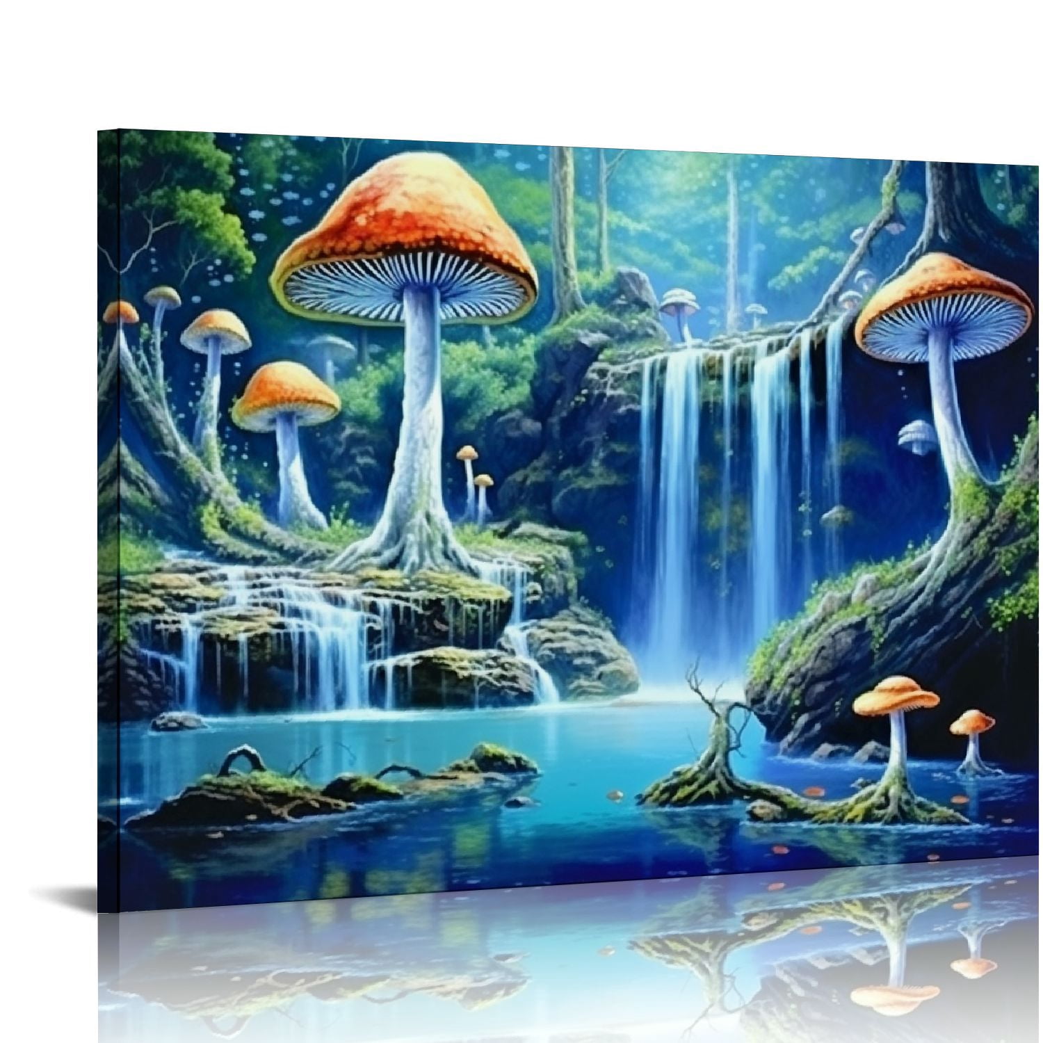 BROOKMAPLES Fantasy Mushroom Forest Waterfall Landscape Canvas Art ...