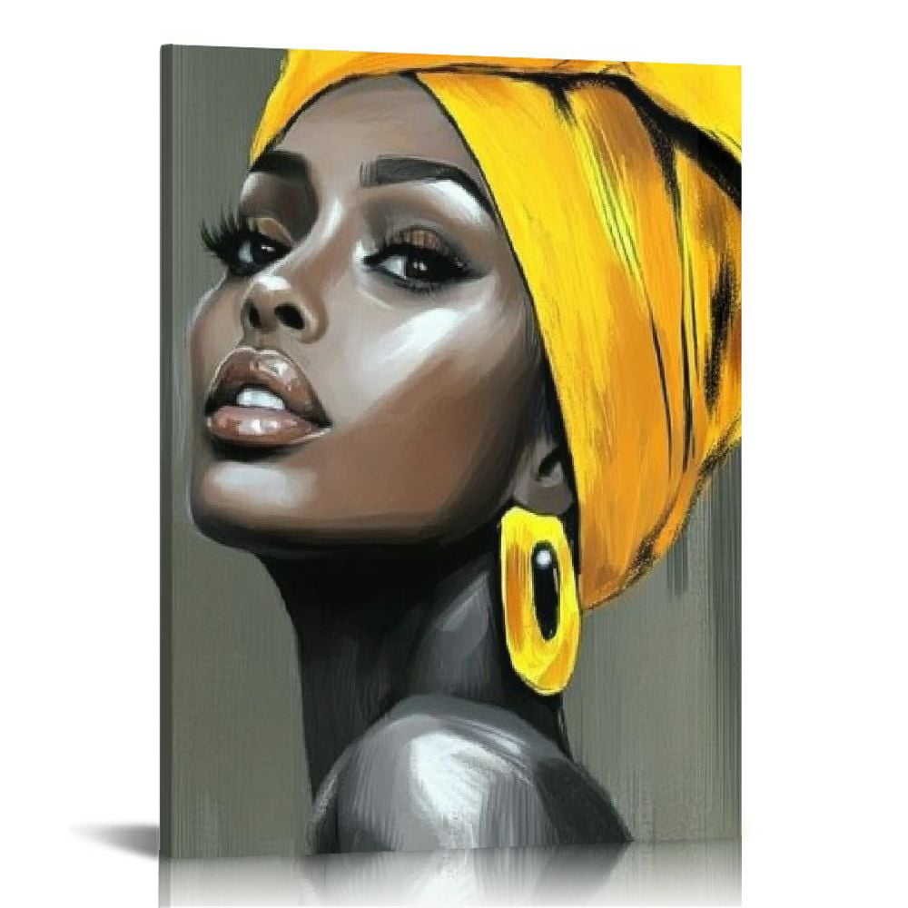 BROOKMAPLES Framed African American Women Canvas Wall Art Black Woman Yellow Hair Beauty ...