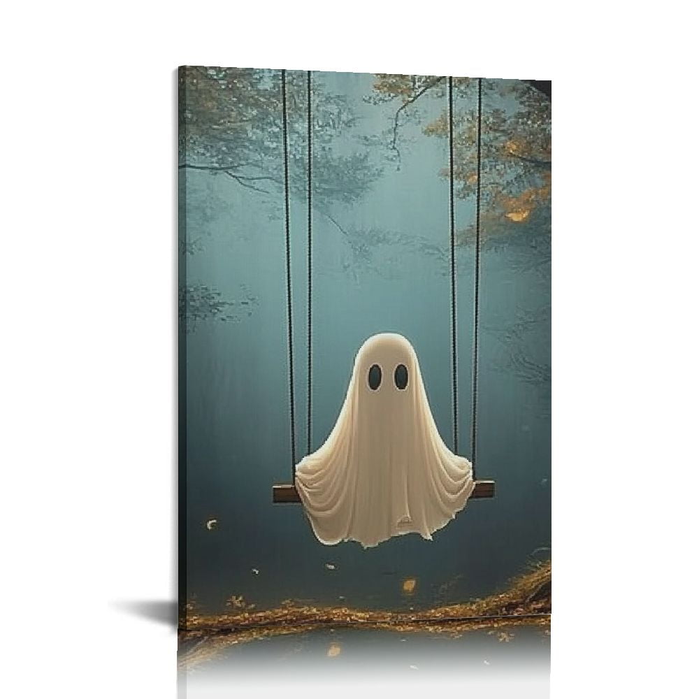 BROOKMAPLES Lovely Ghost Canvas Framed Wall Art Halloween Spooky Wall ...