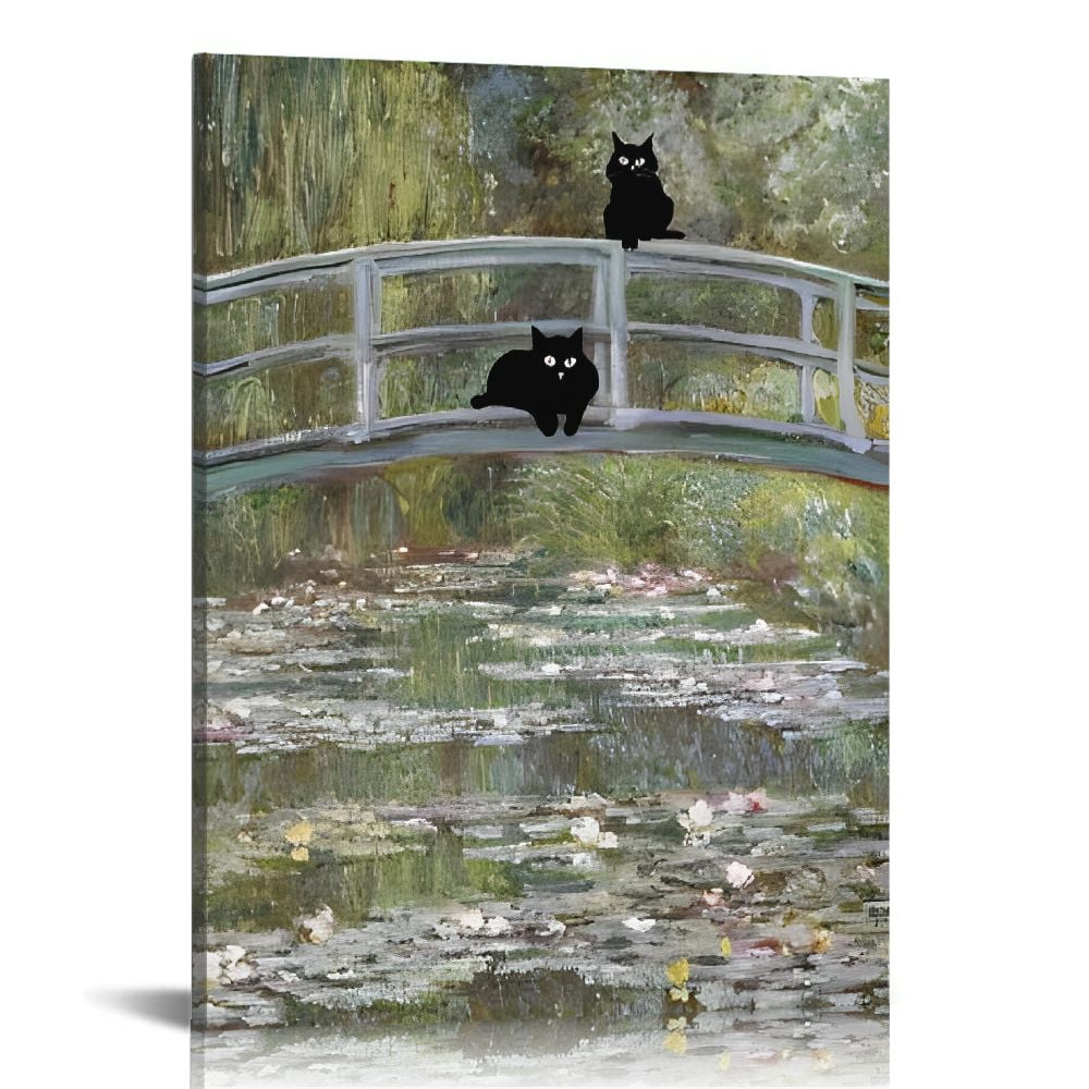 BROOKMAPLES Monet Cat Poster Funny Water Lily Pond Bridge with the Cats ...