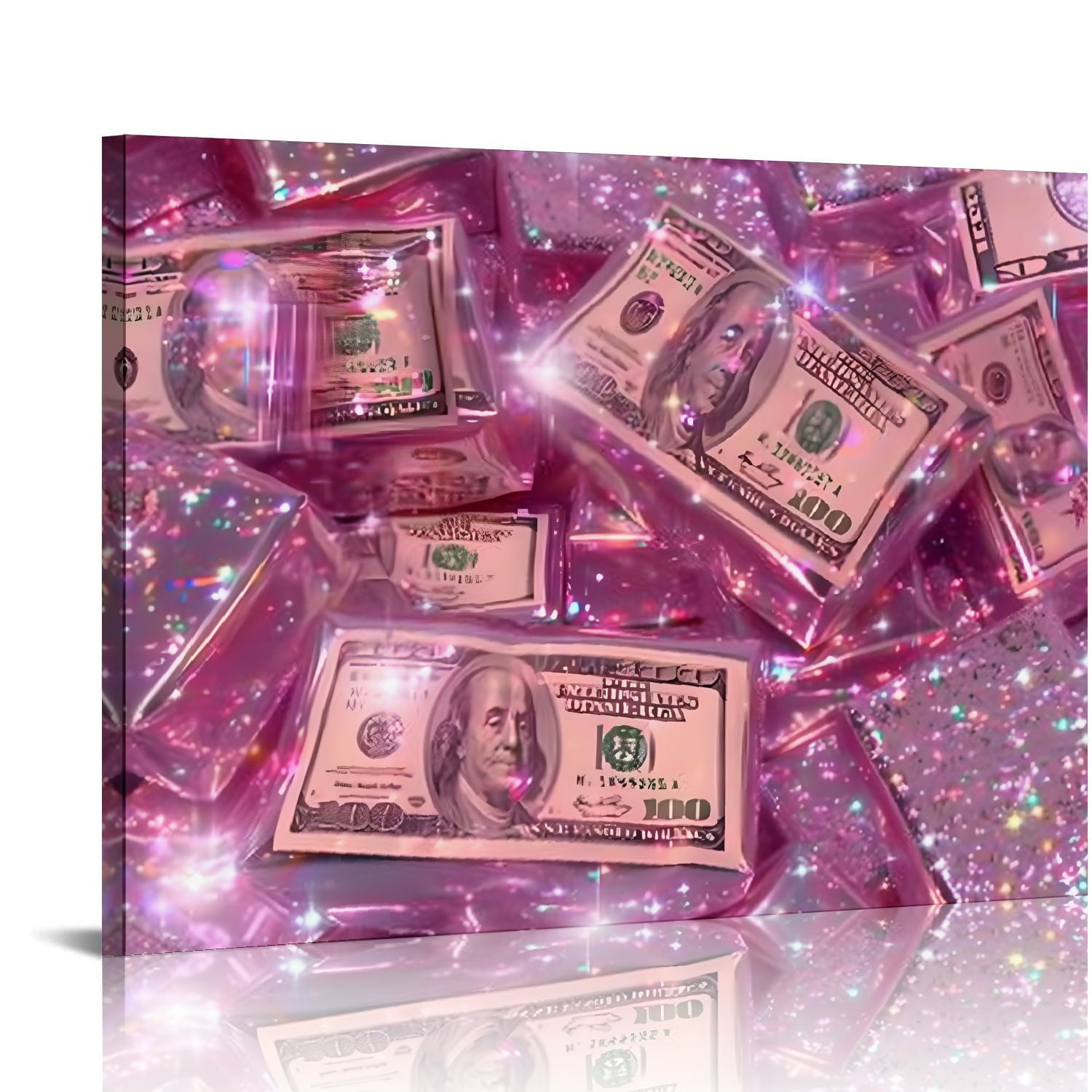 BROOKMAPLES Pink Glitter Money Canvas Wall Art, Sparkling Dollar Bills ...