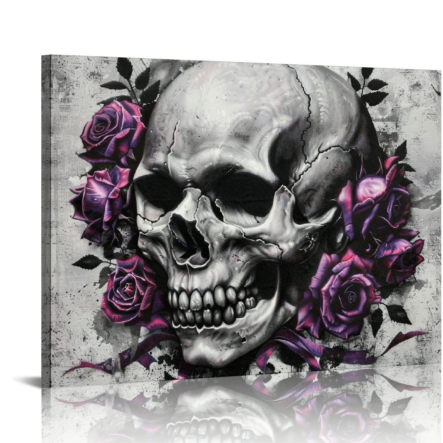 BROOKMAPLES Skull with Purple Roses Canvas, 16x12 Inch, Gothic Floral ...