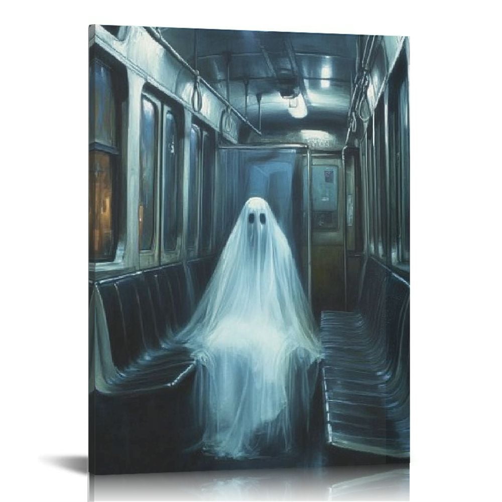 BROOKMAPLES Vintage Halloween Wall Art, Ghost In Train Canvas Print ...