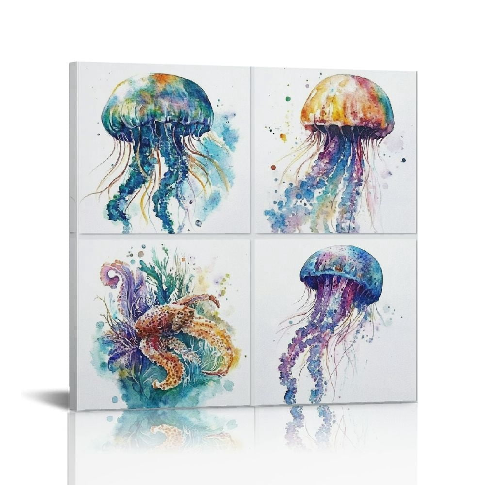 BROOKMAPLES Watercolor Octopus Seaturtle Seahorse Jellyfish Wall Art ...