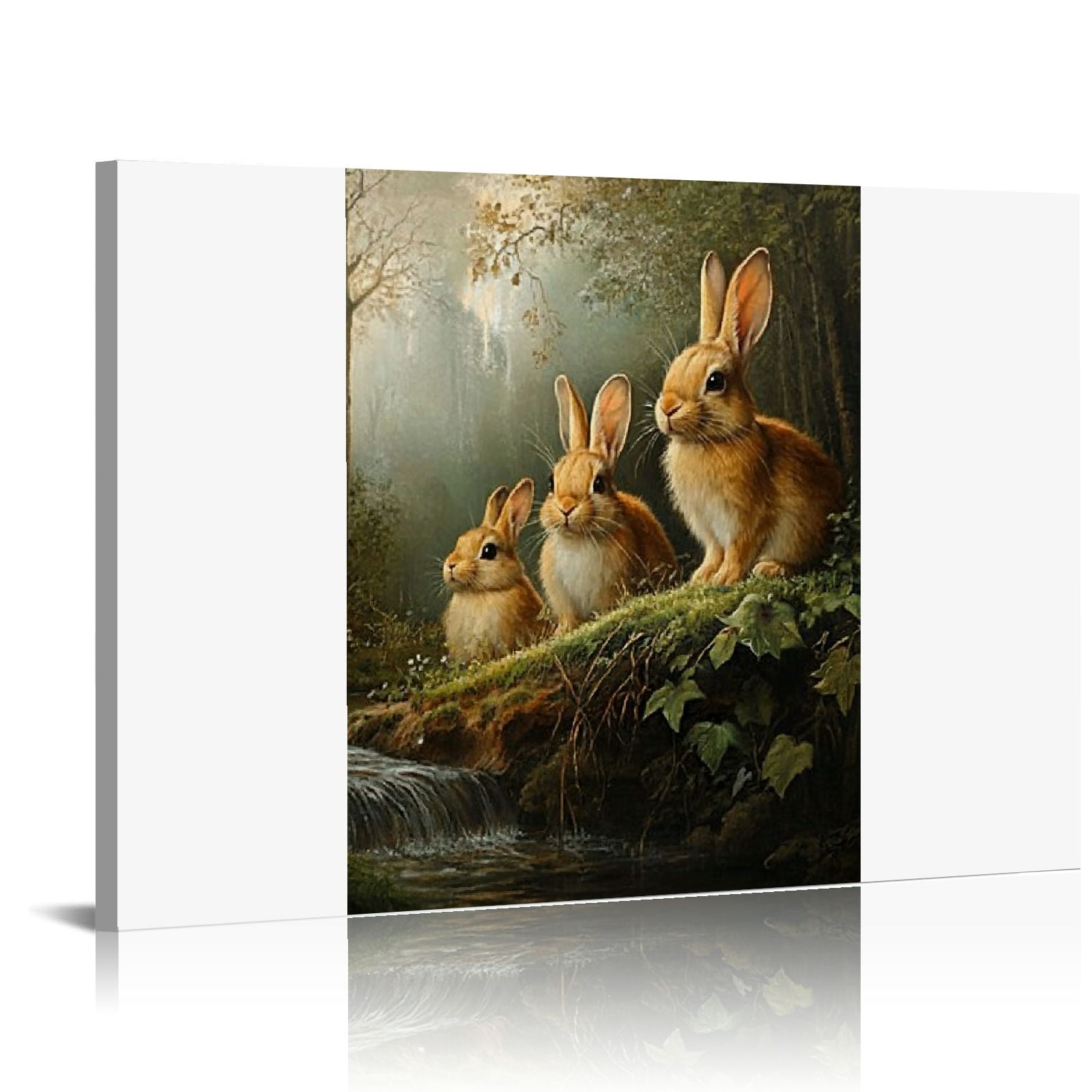 BROOKMAPLES Woodland Rabbits Canvas Wall Art, Adorable Hares Oil ...