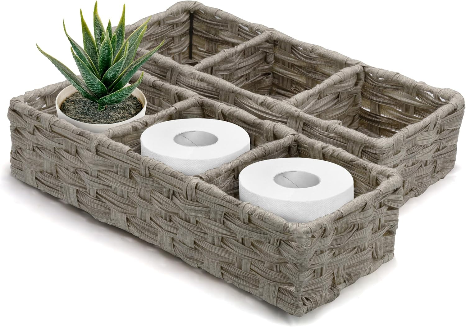 BROOKSTONE, [2 PACK SET] Wicker Storage Basket, Boho Organization and ...
