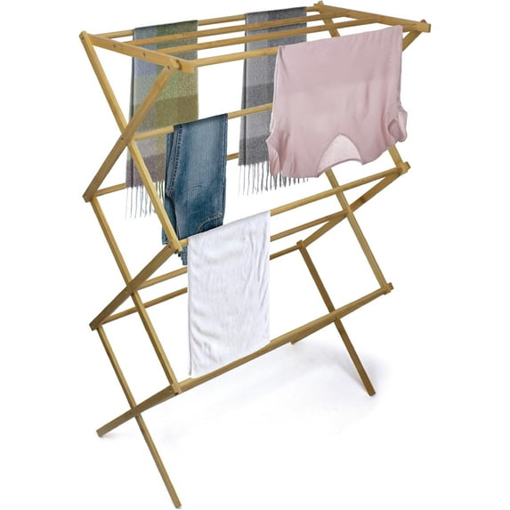 BROOKSTONE, Eco-Friendly Bamboo Drying Rack, Collapsible Laundry ...