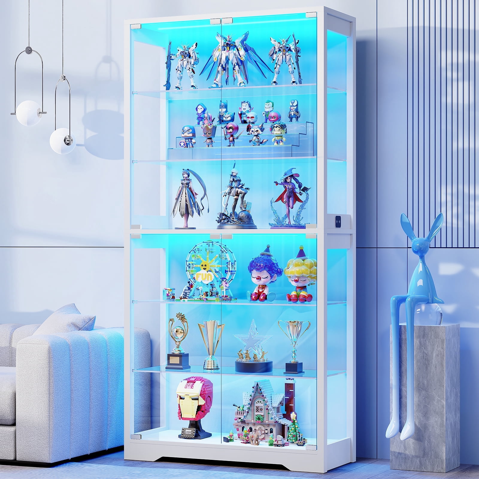 BROTTAR Display Cabinet, 71-inch Curio with Glass Door, 6-Tier ...