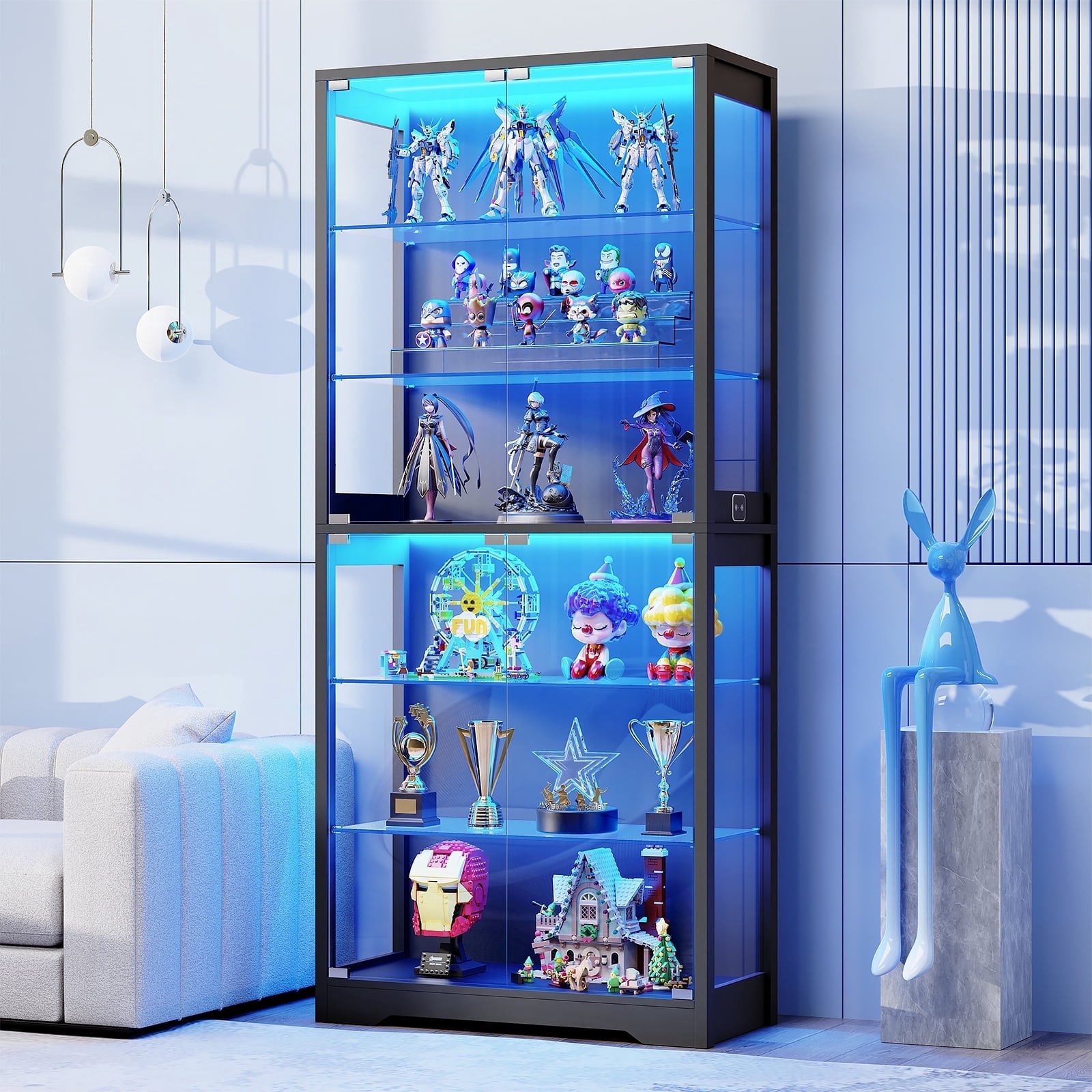 BROTTAR Display Cabinet with Glass Door, Curio Cabinet with 3 Color ...