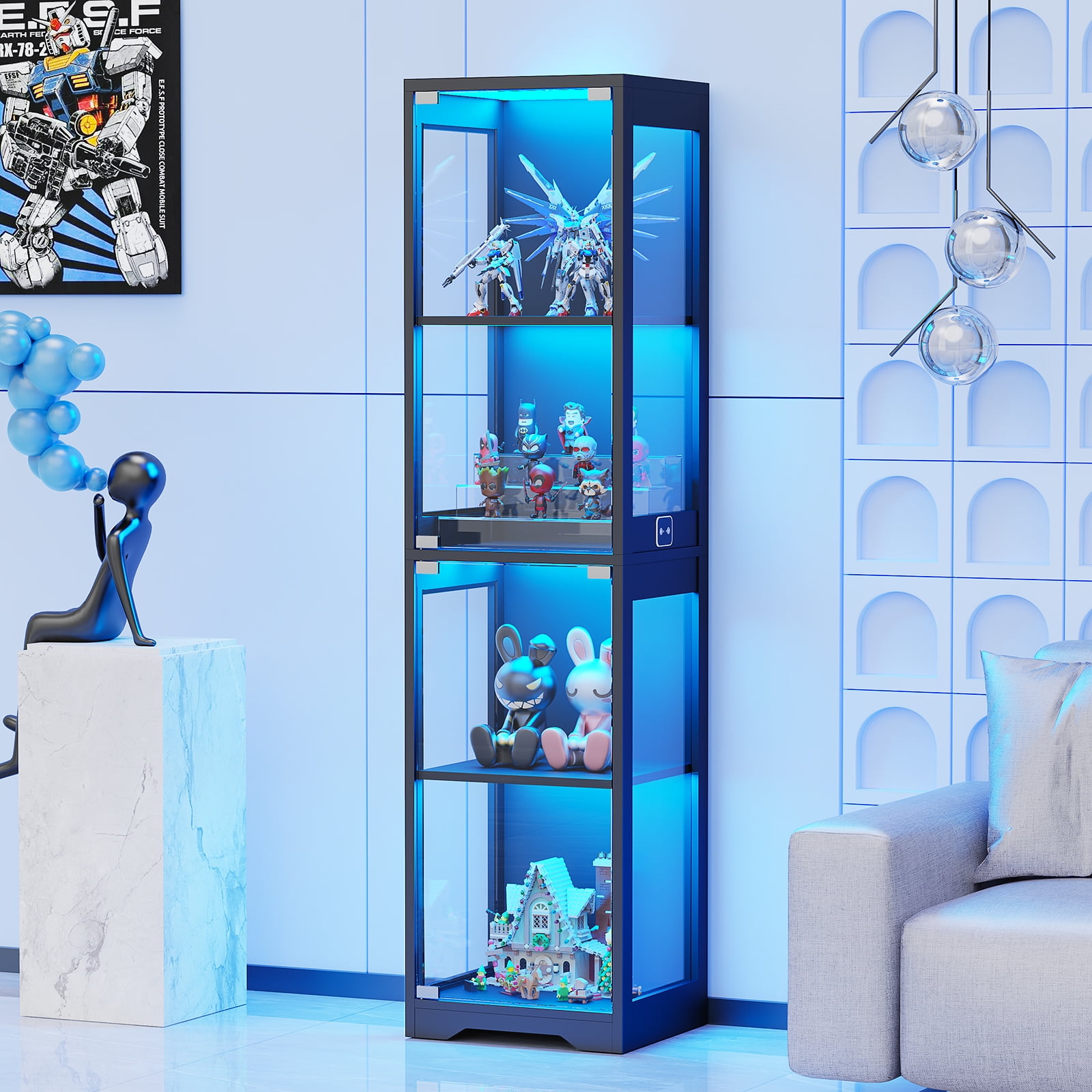 BROTTAR Display Cabinet with Glass Doors, 4-Tier Corner Display Case ...