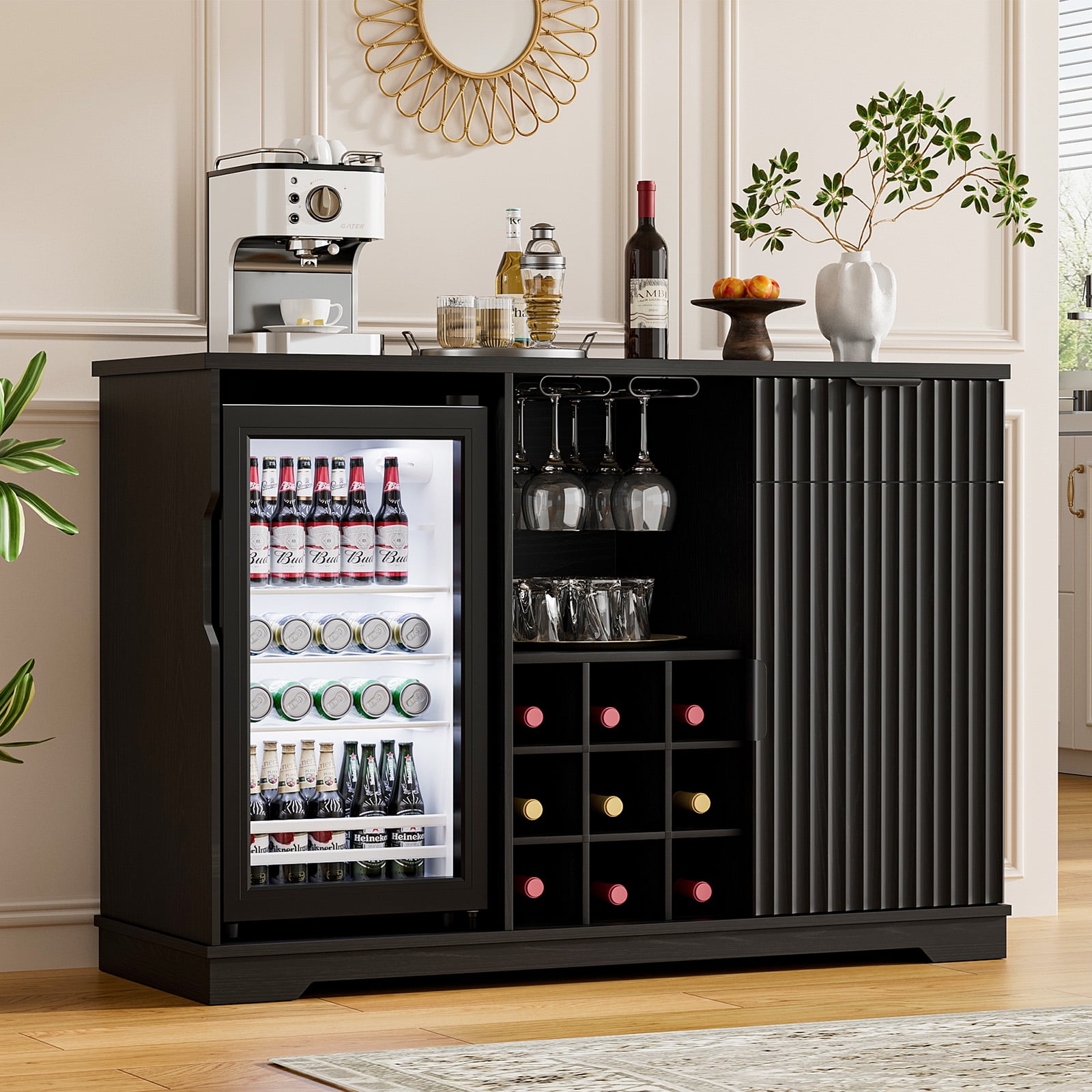 BROTTAR Fluted Wine Bar Cabinet with Fridge (Fridge Included), 47 ...