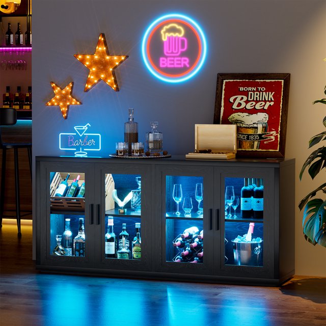 BROTTAR Sideboard Buffet Cabinet with LED Light & Doors, 65" Modern ...