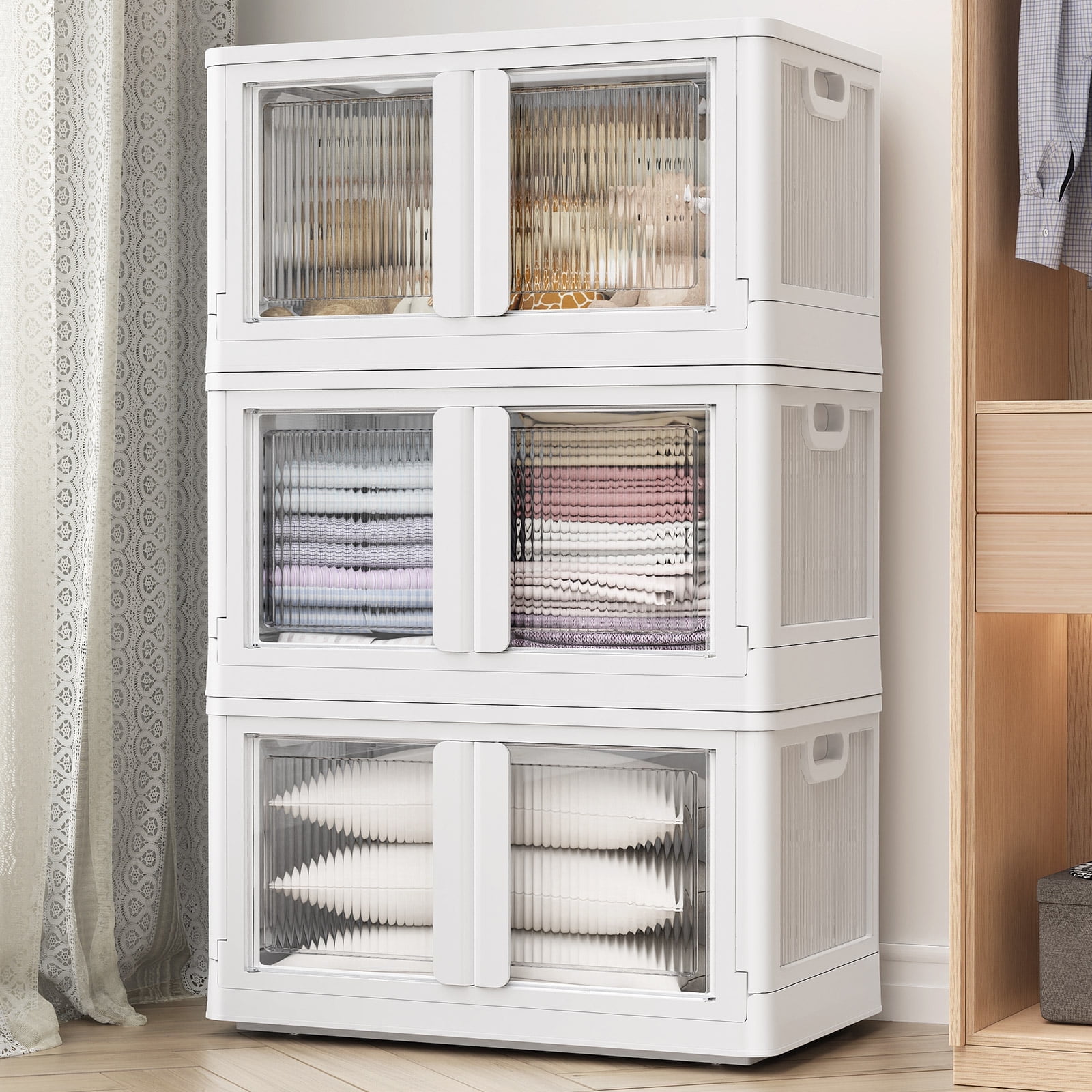 BROVIEW 300QT Stackable Storage Bins With Lids, 75Gal Plastic Cabinet ...