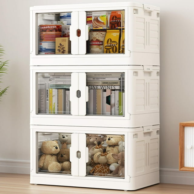 BROVIEW 345 QT Stackable Collapsible Storage Bins with Individual Lids ...