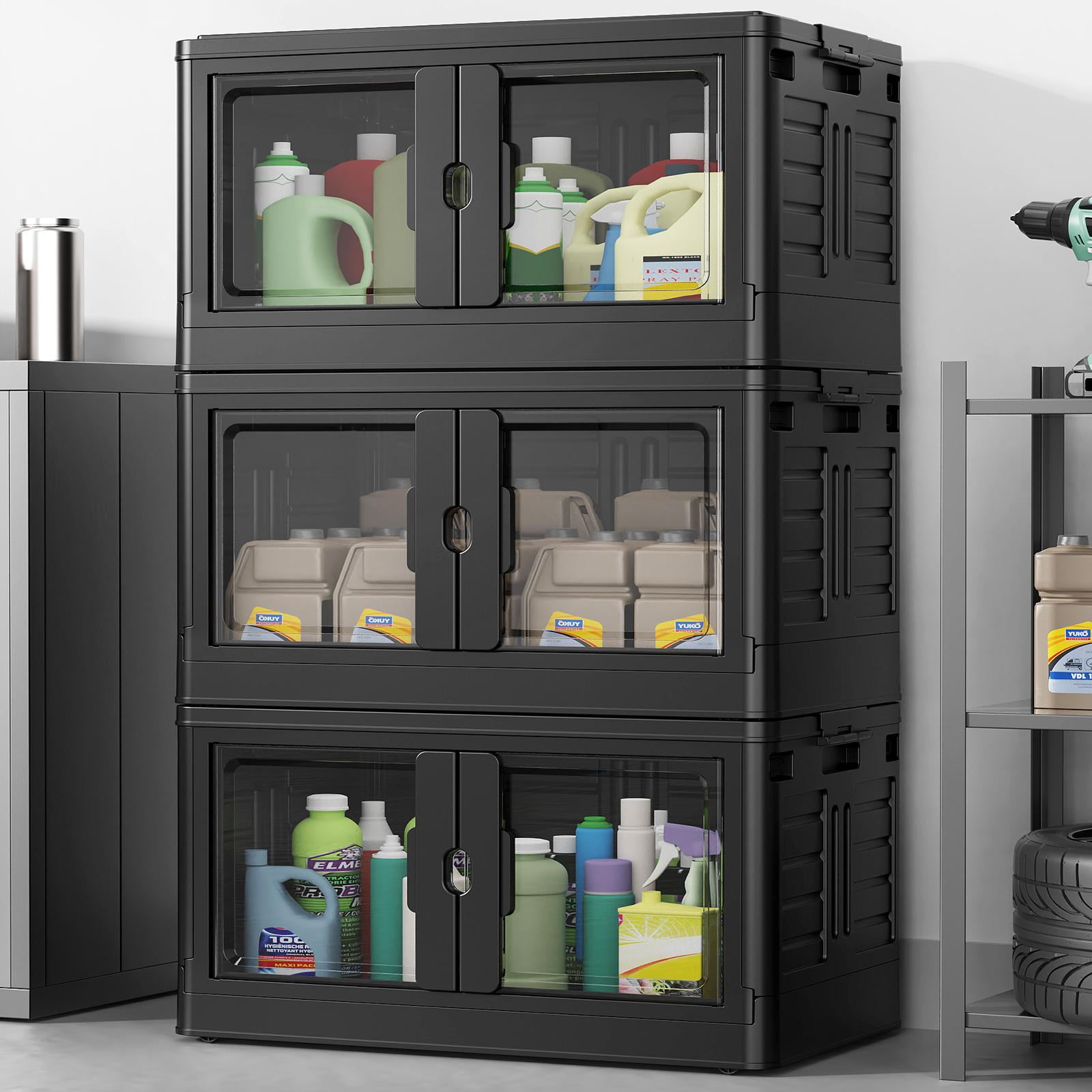 BROVIEW 345 QT Stackable Collapsible Storage Bins with Individual Lids ...