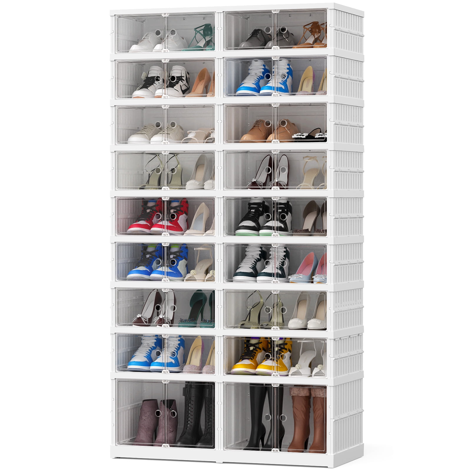 BROVIEW 9 Tiers 36Pairs Plastic Shoe Storage Organizer Boxes, Large ...