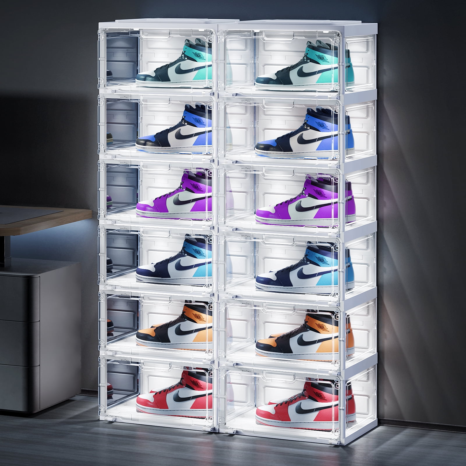 BROVIEW Led Shoe Boxes, Shoe Display Case with Lights, Large Clear ...