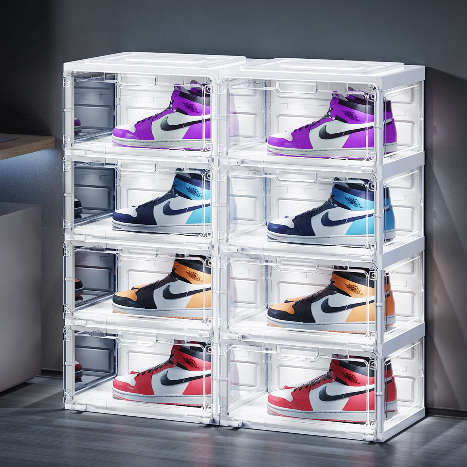 BROVIEW Led Shoe Boxes, Shoe Display Case with Lights, Large Clear ...