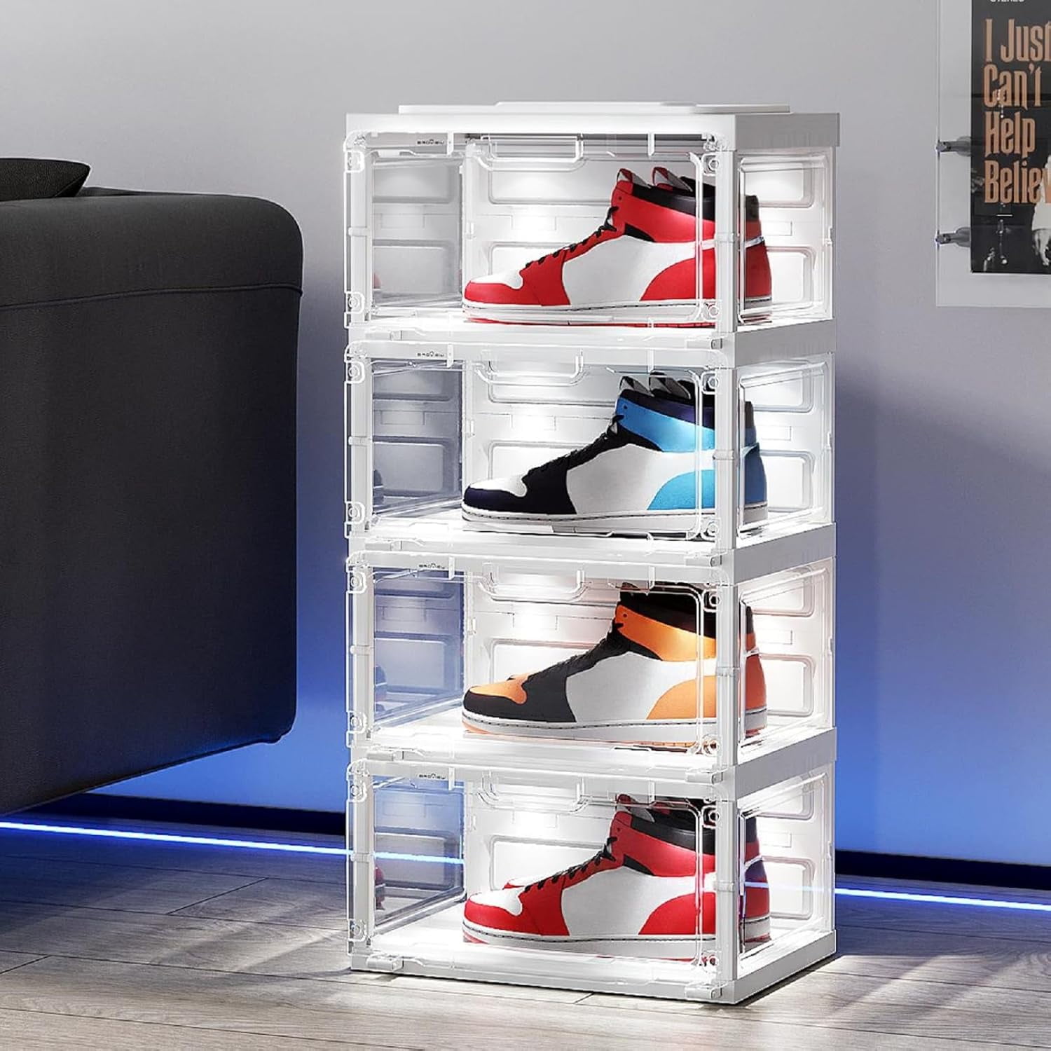BROVIEW Led Shoe Boxes, Shoe Display Case with Lights, Large Clear ...