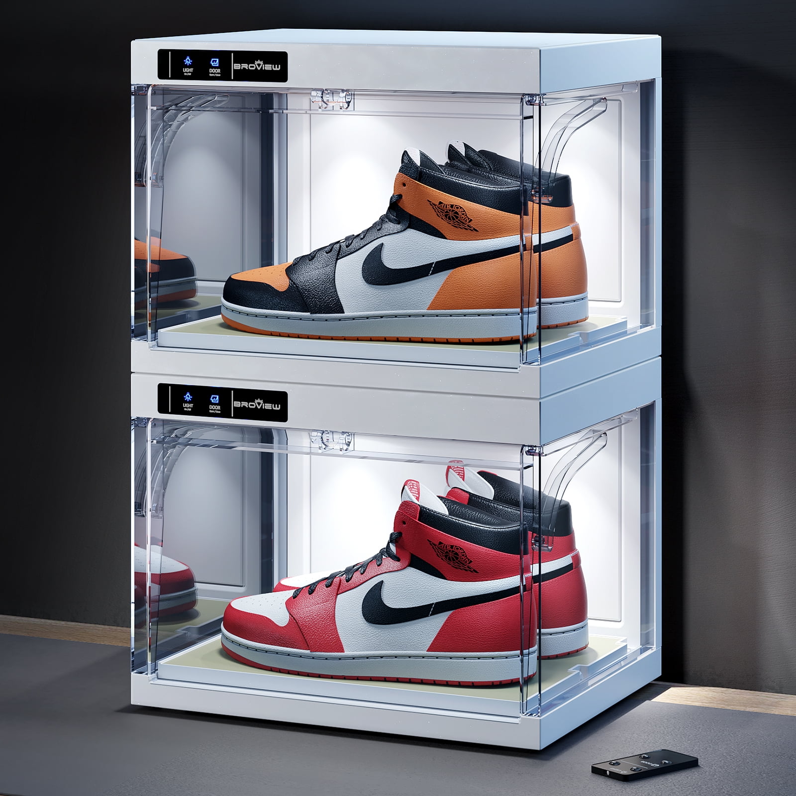 BROVIEW Smart Shoe Display Box with Led Lights, Clear Plastic Stackable ...