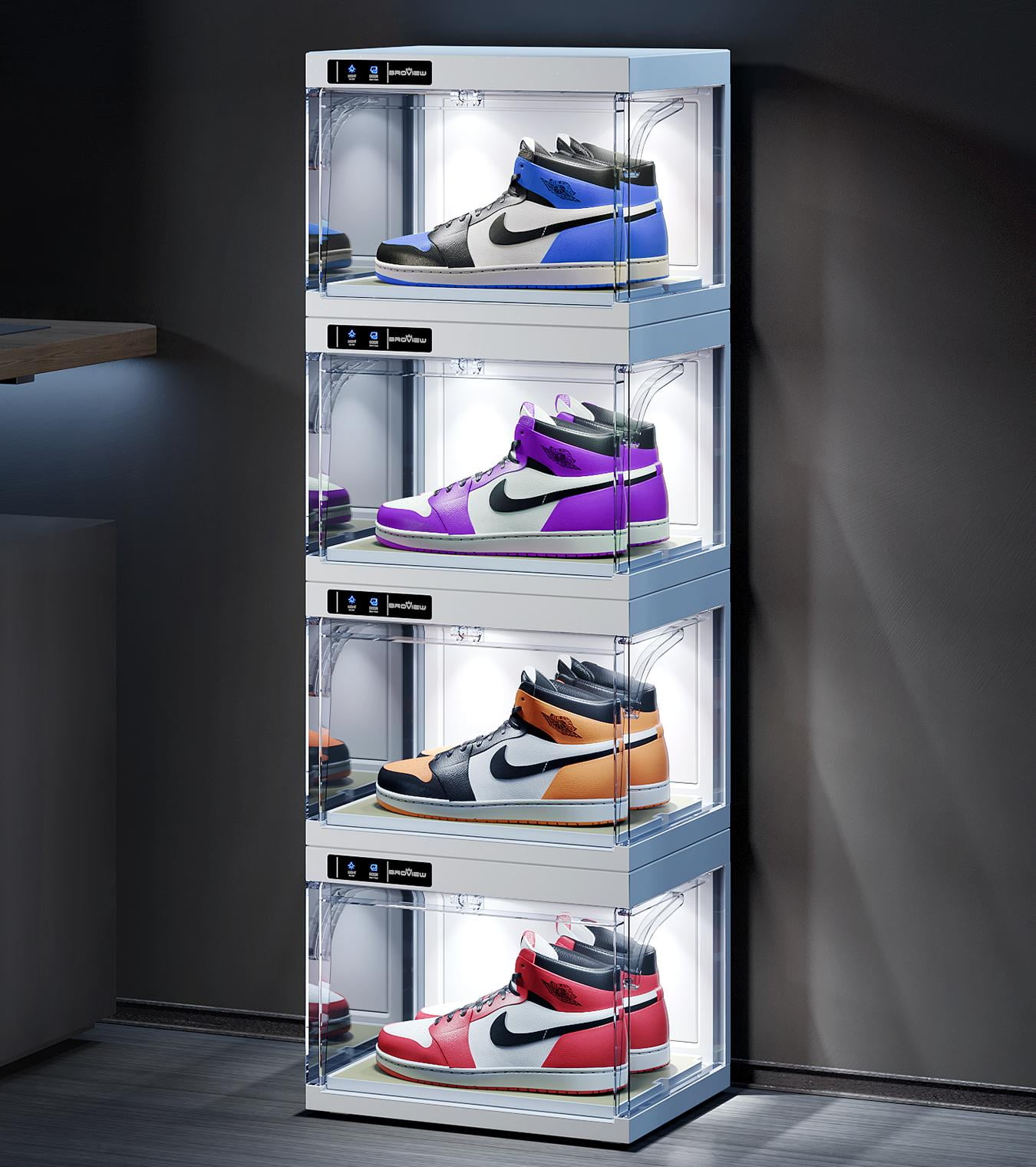 BROVIEW Smart Shoe Display Box with Led Lights, Clear Plastic Stackable ...