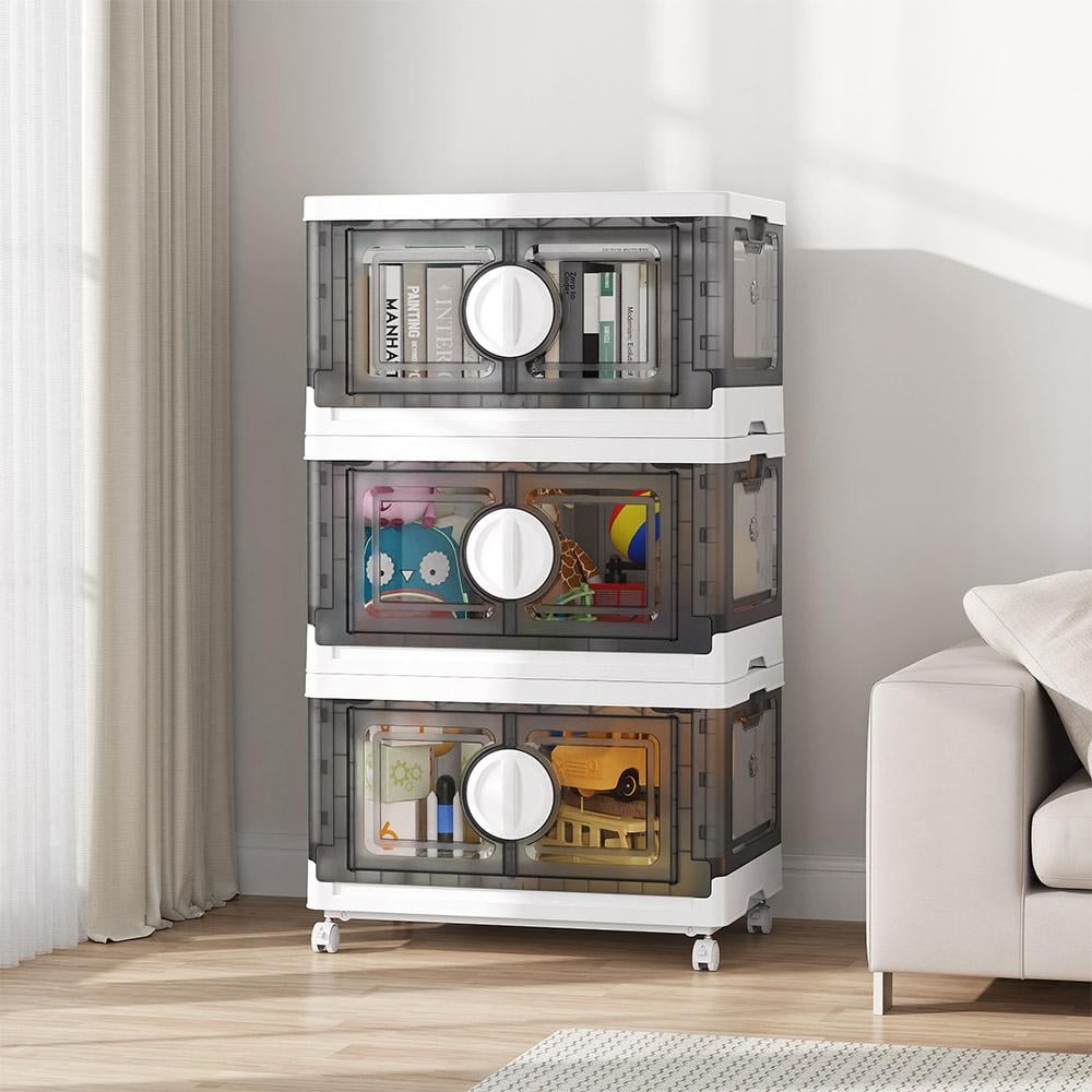 BROVIEW V9 90Gal Stackable Storage Bins, Plastic Collapsible Storage Bins with Lids and Wheels ...