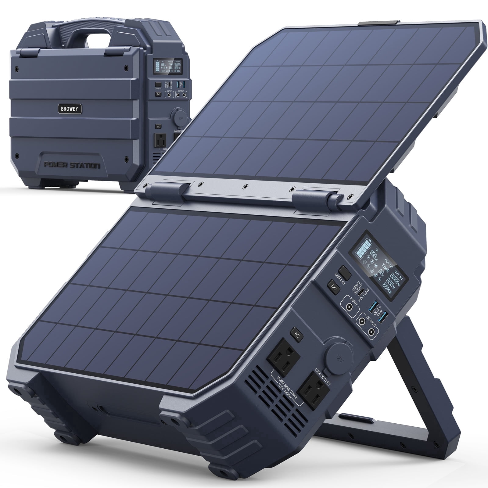 BROWEY 1600W (3200W Peak) Portable Power Station with Built-in Solar ...