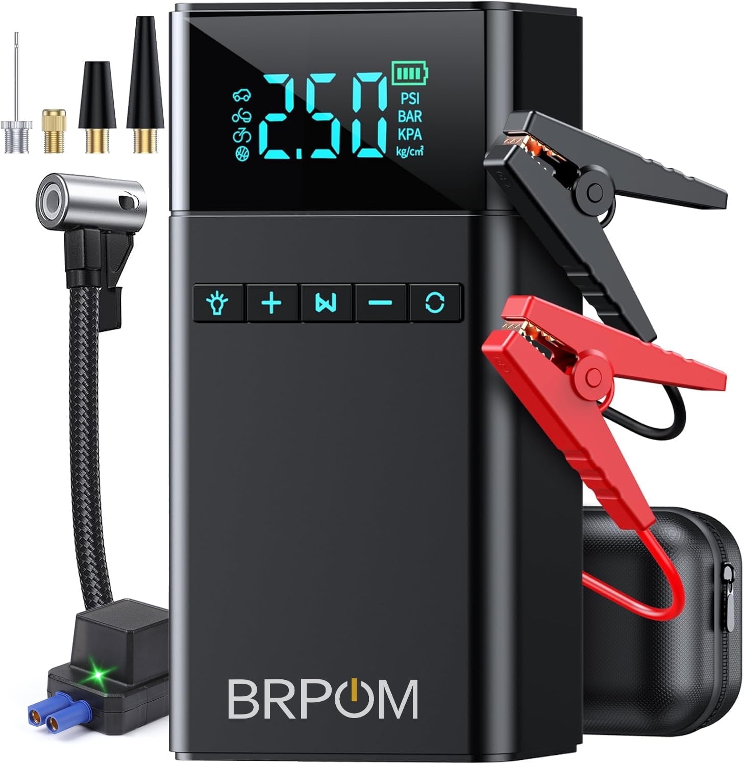 BRPOM Portable Car Jump Starter with Air Compressor, 12V Battery Pack ...