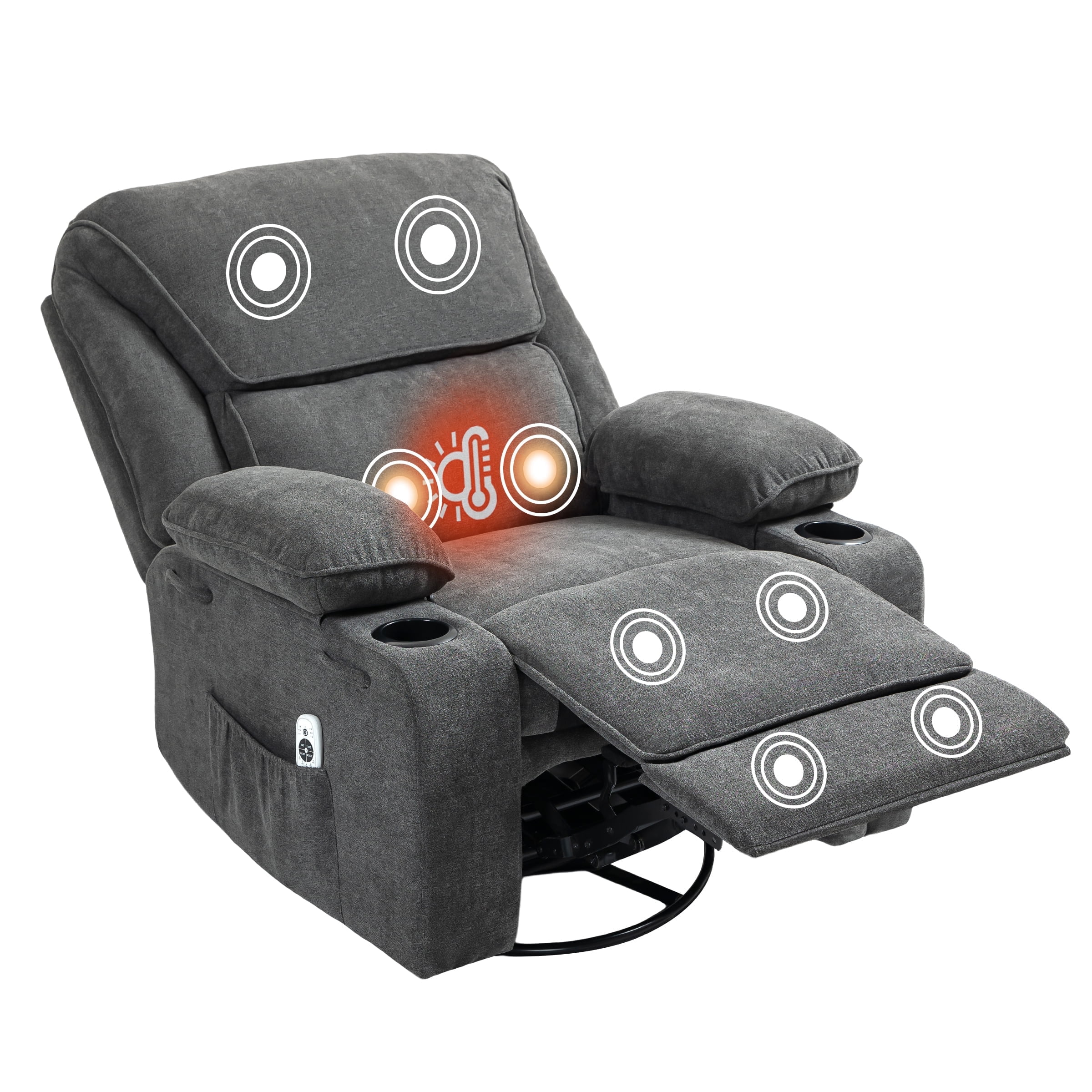 BRTHORY Swivel Rocker Recliner Chair with Heat and Massage, Upholstered ...