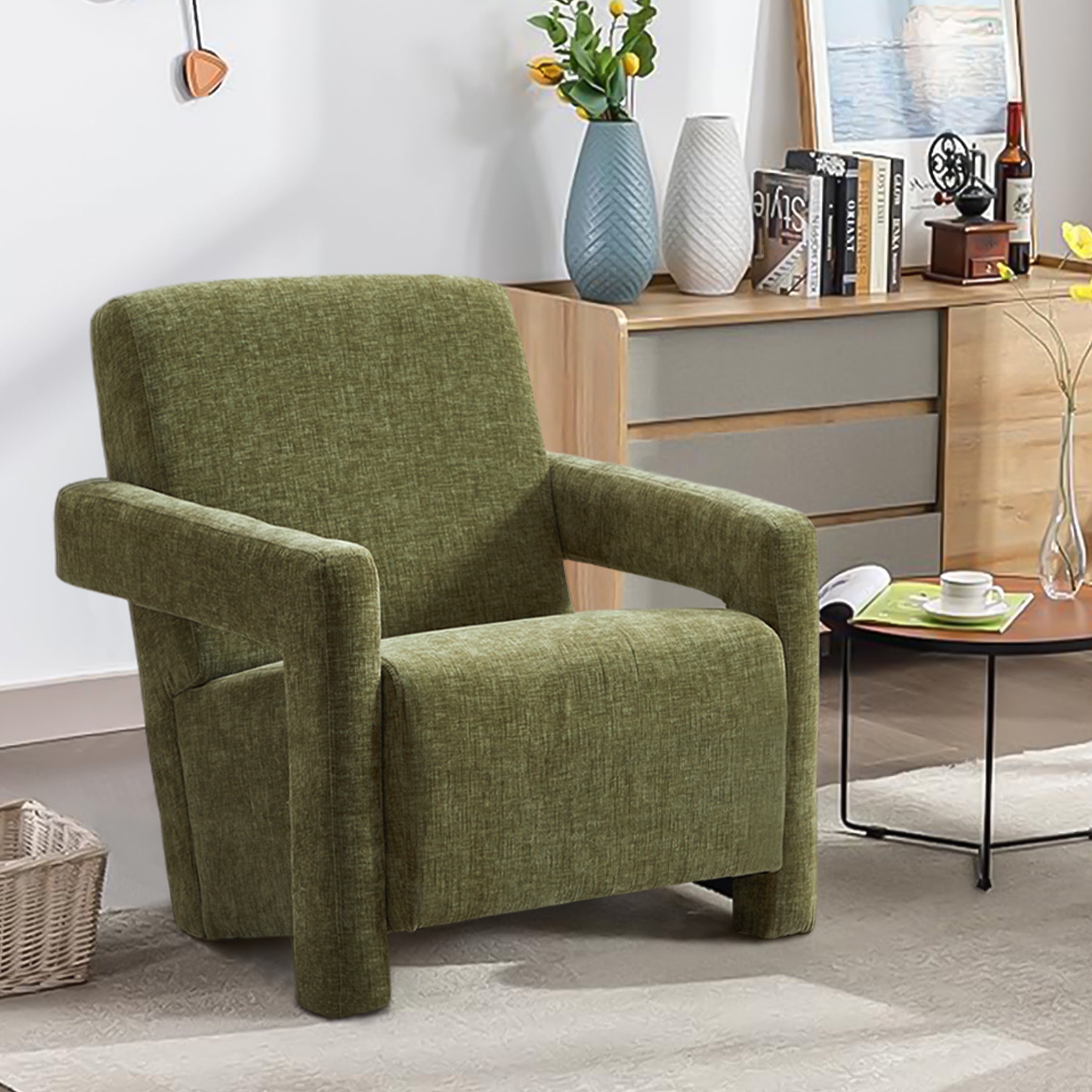 BRTHORY Upholstered Modern Chenille Arm Accent Chair for Living Room ...
