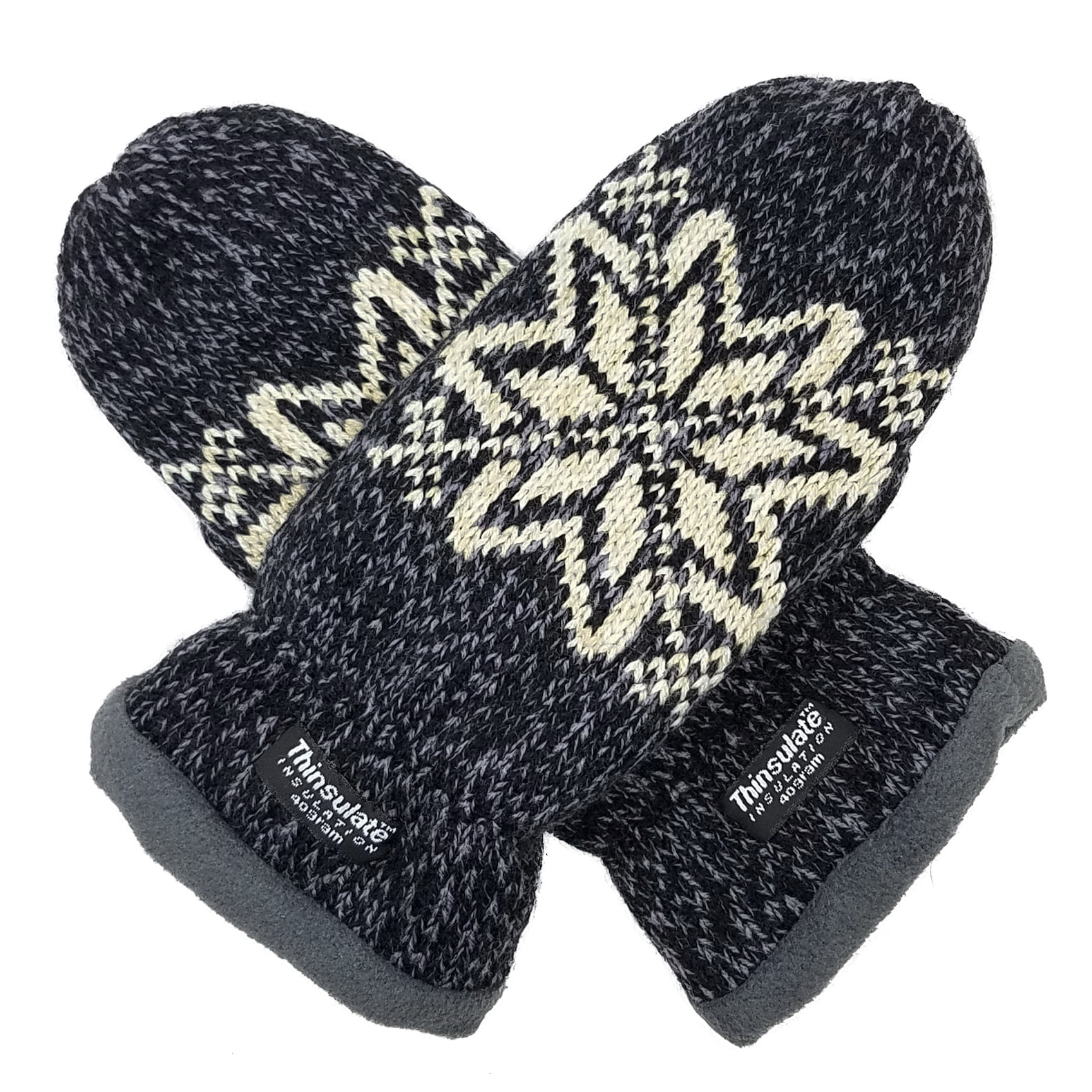 BRUCERIVER Women's Snowflake Knit Acrylic Mitten with Fleece and ...