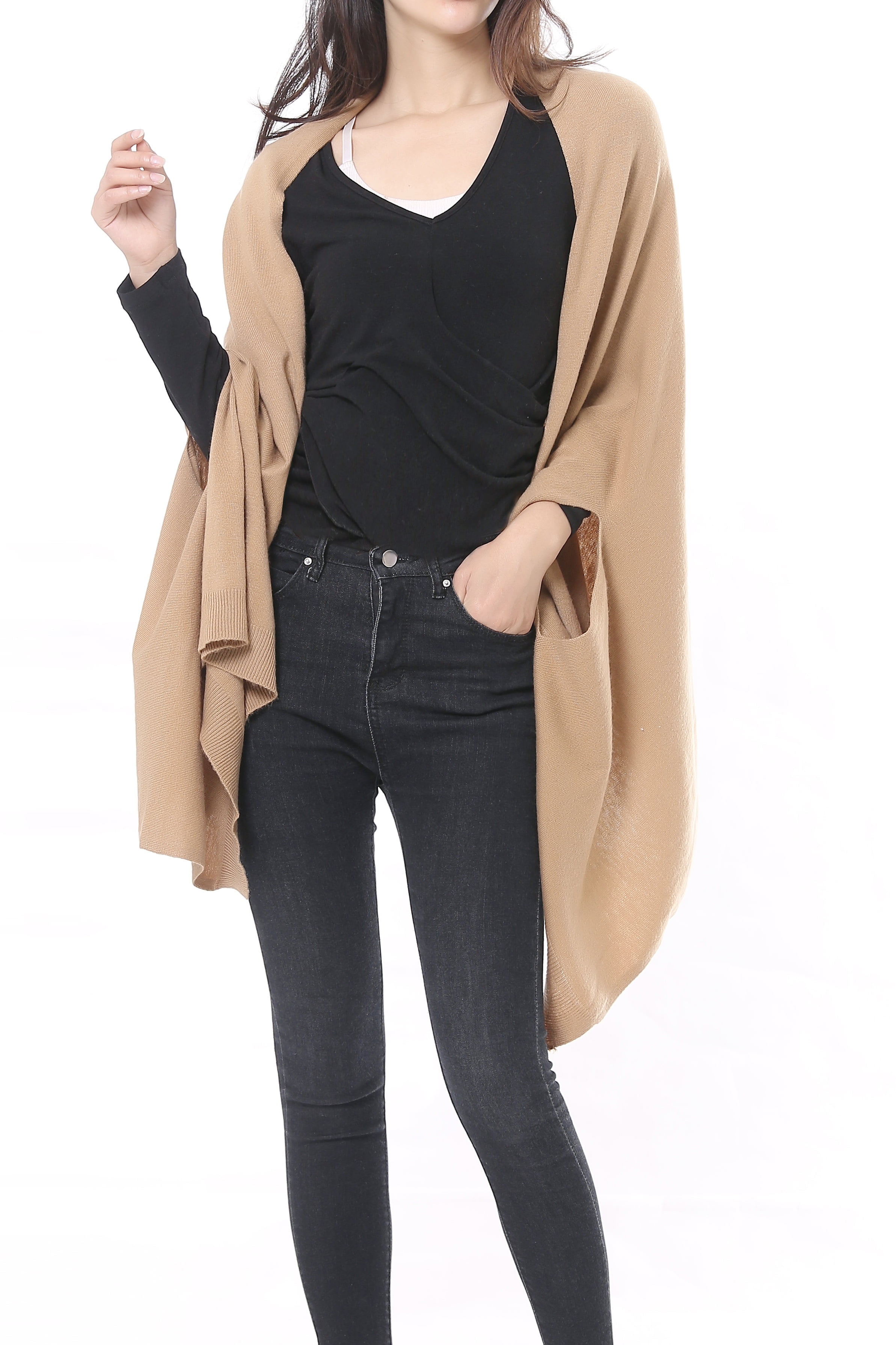 BRUCERIVER Women's Wool Blended Versatile Multi Style Long Knit Poncho ...