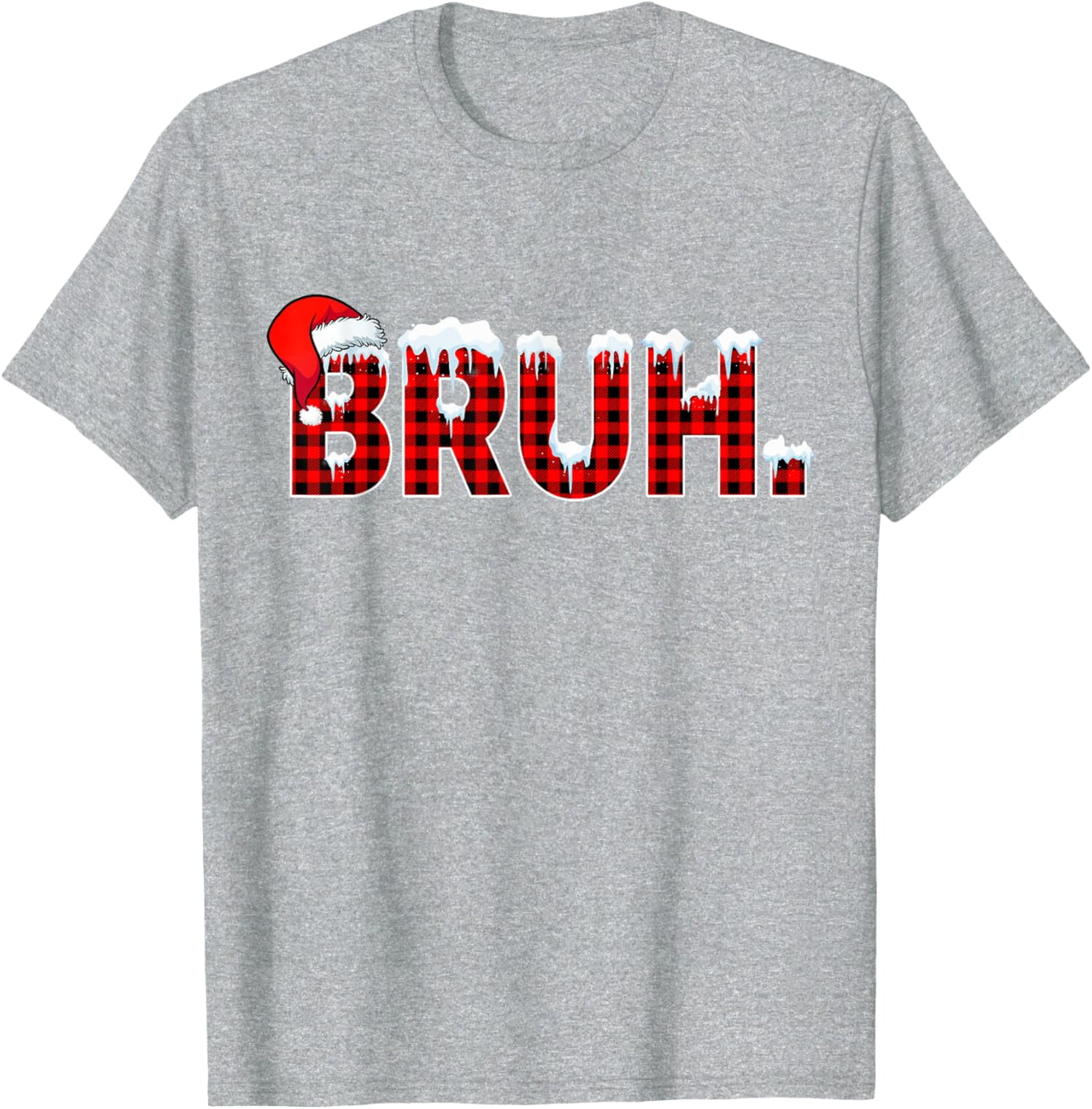 BRUH Christmas Tee - Funny Plaid Letters Design for Festive Humor Unisex T-Shirt (Ash, Youth ...
