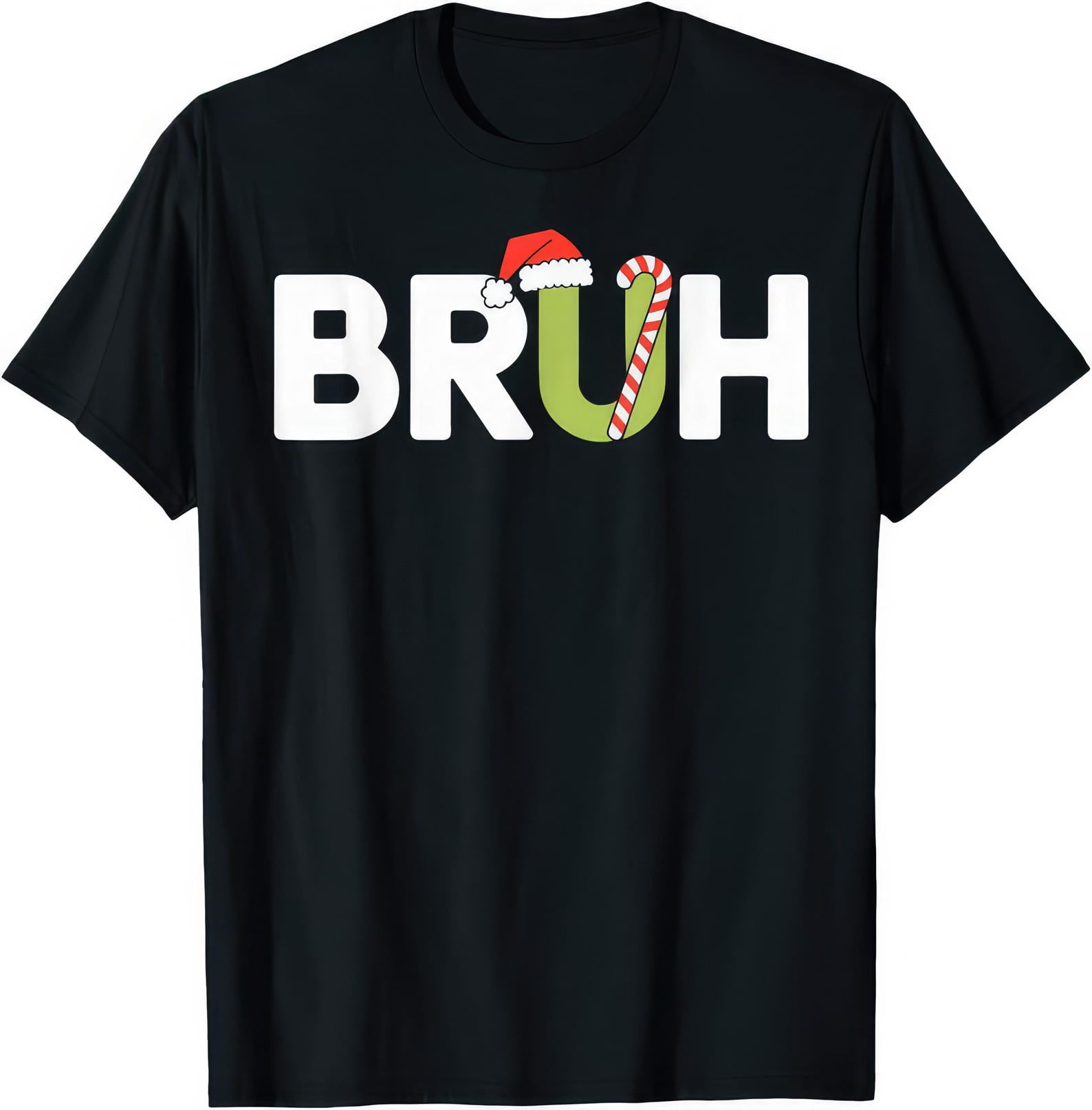 BRUH Xmas Candy Cane Santa Hat Graphic Tee, Holiday Meme Style Trendy ...