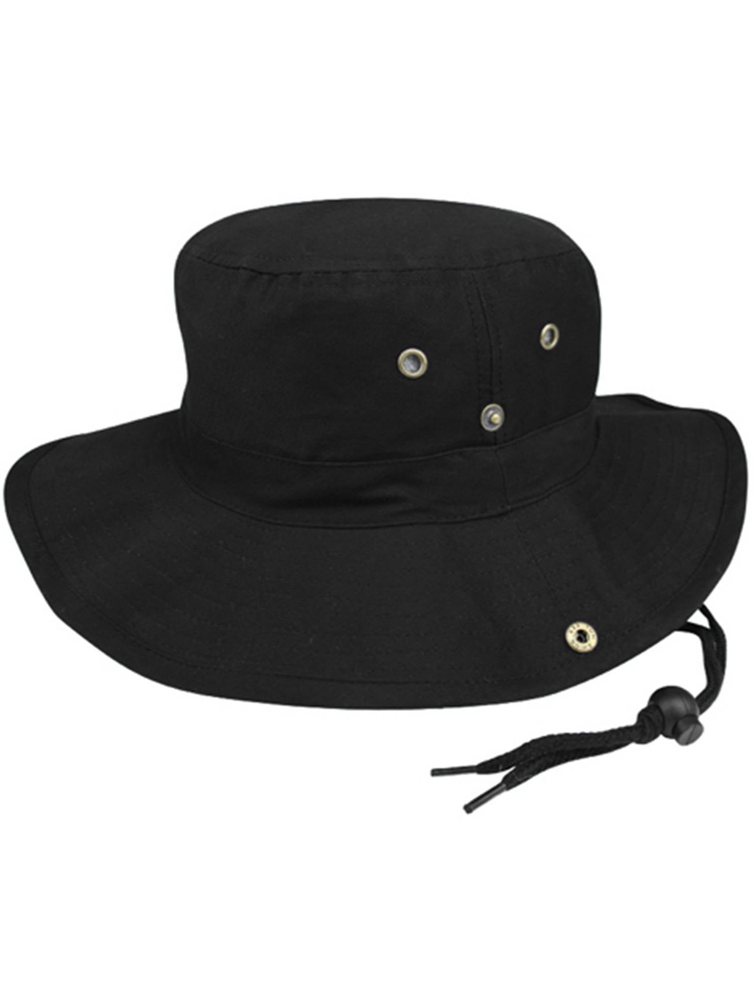 BRUSHED TWILL AUSSIE HAT WITH SIDE SNAPS AND CHIN CORD, Black Medium ...