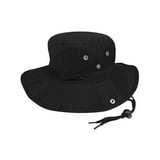 BRUSHED TWILL AUSSIE HAT WITH SIDE SNAPS AND CHIN CORD, Black Medium ...