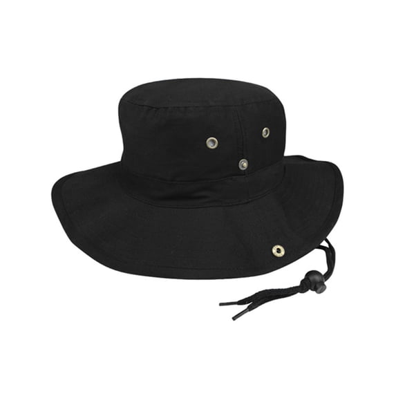 BRUSHED TWILL AUSSIE HAT WITH SIDE SNAPS AND CHIN CORD, Black Medium ...