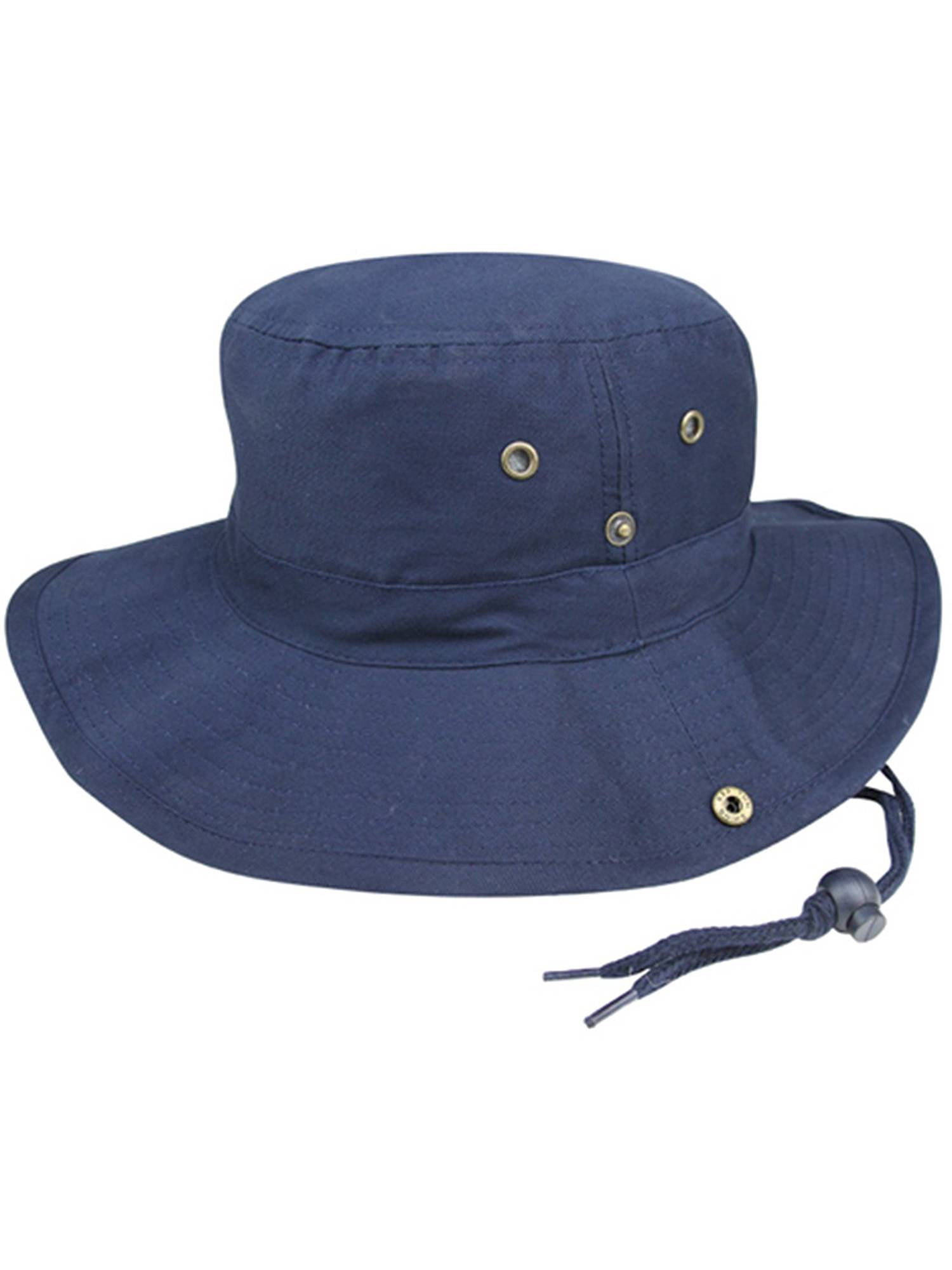 BRUSHED TWILL AUSSIE HAT WITH SIDE SNAPS AND CHIN CORD, Navy Large ...
