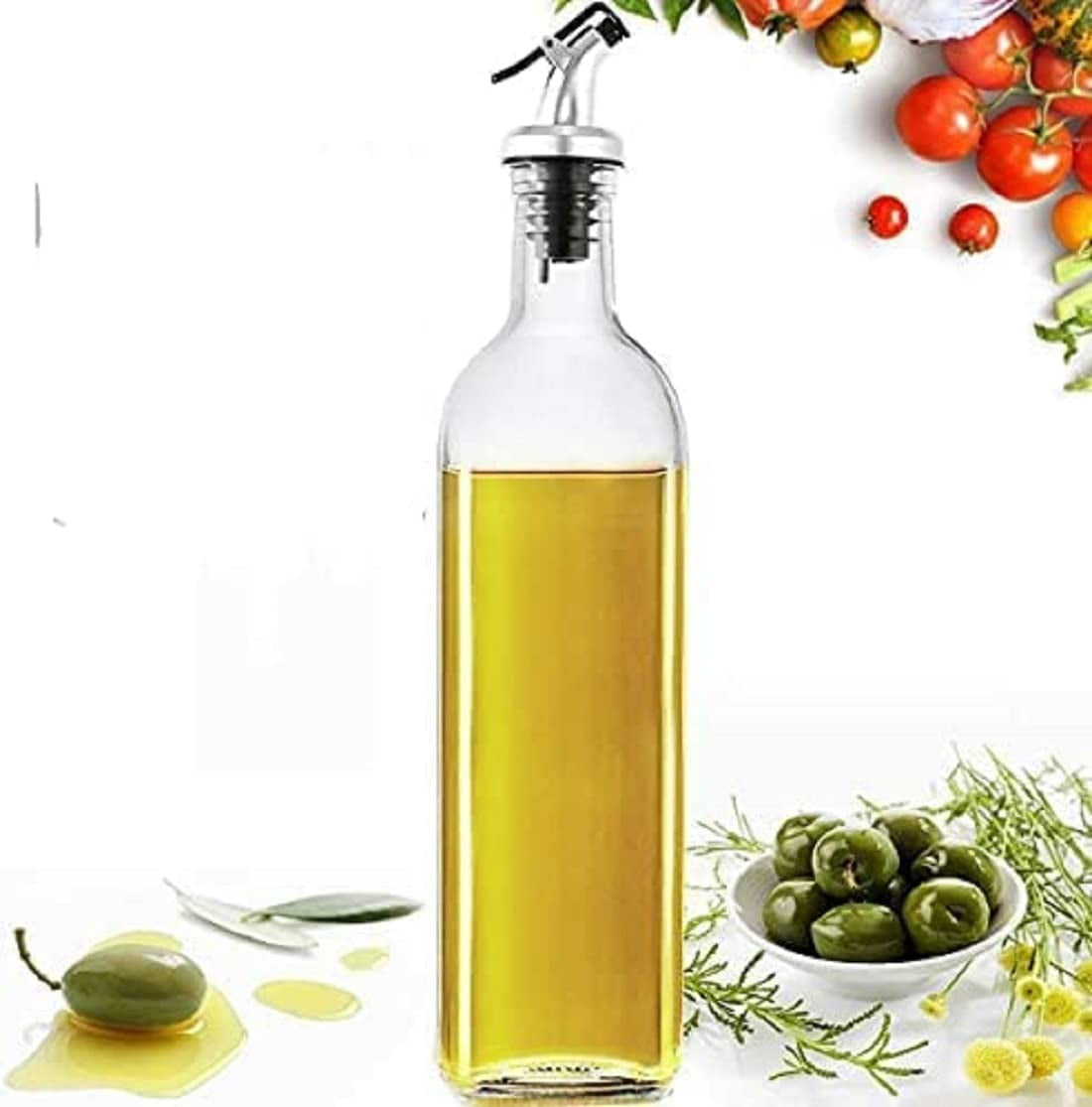 BRUSHFINCH Glass Oil Bottle Dispenser for Kitchen Stainless Steel ...