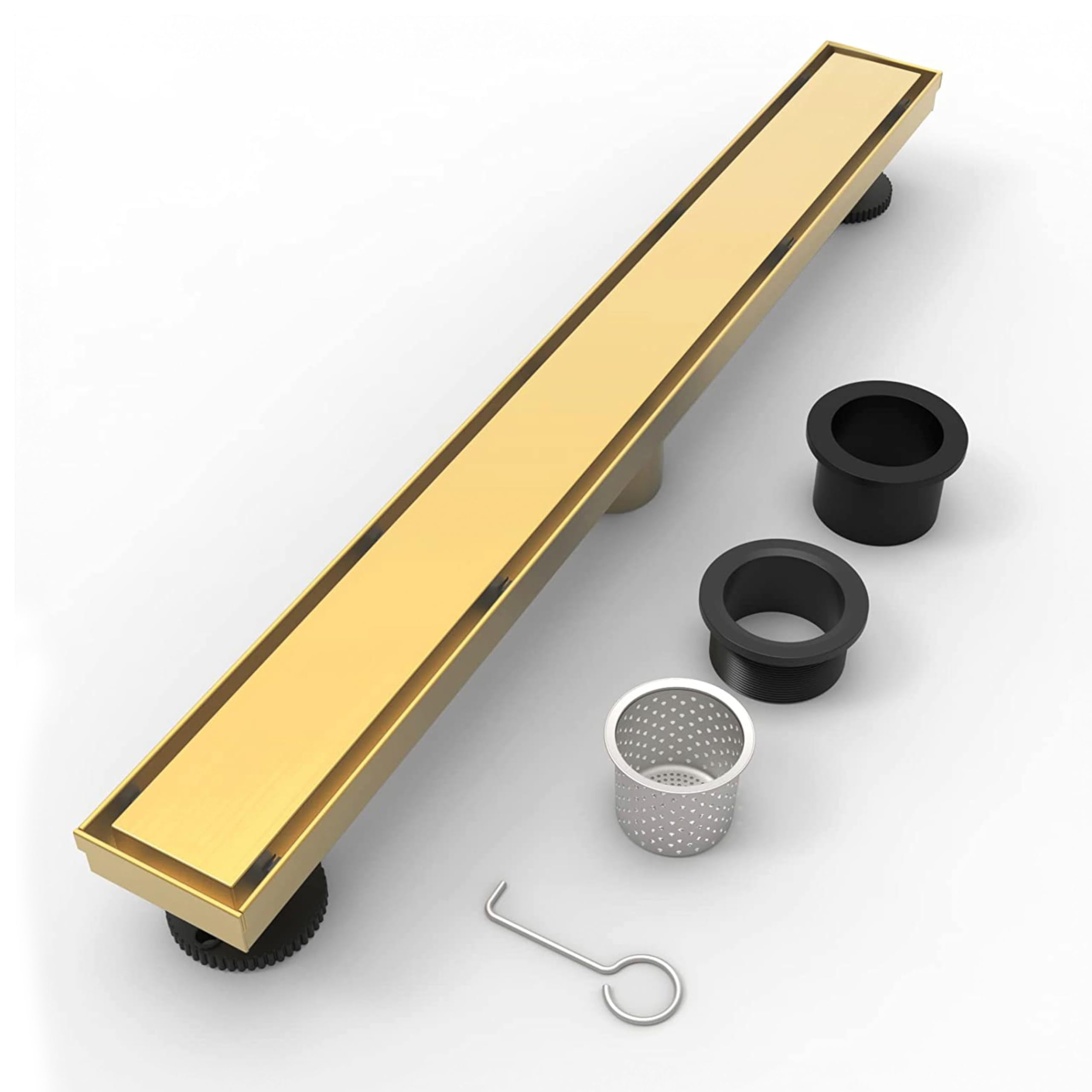 BRUUN 36-inch Gold Brushes Brass Linear Shower Drain with Hair Strainer ...