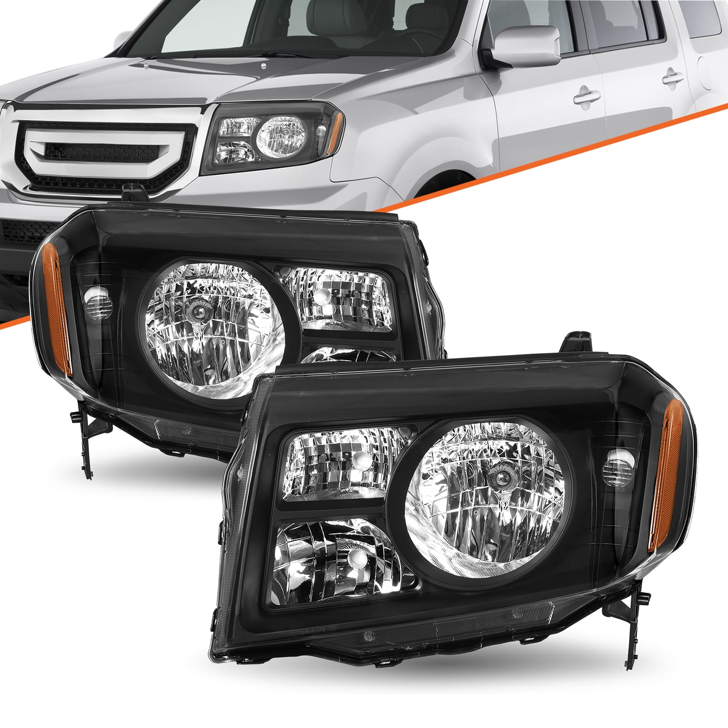 BRYGHT-For 2009-2011 Honda Pilot Black Amber Halogen Headlights ...