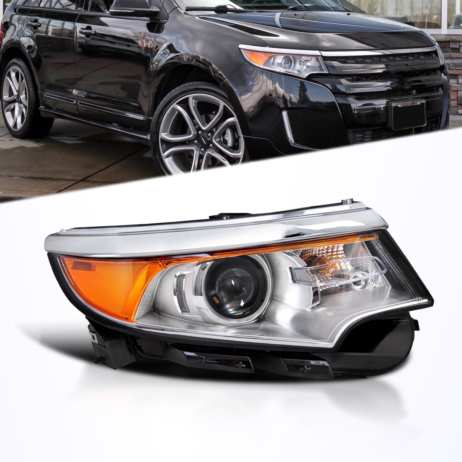 BRYGHT-for 2011 2012 2013 2014 Ford Edge Halogen Chrome Right Headlight ...