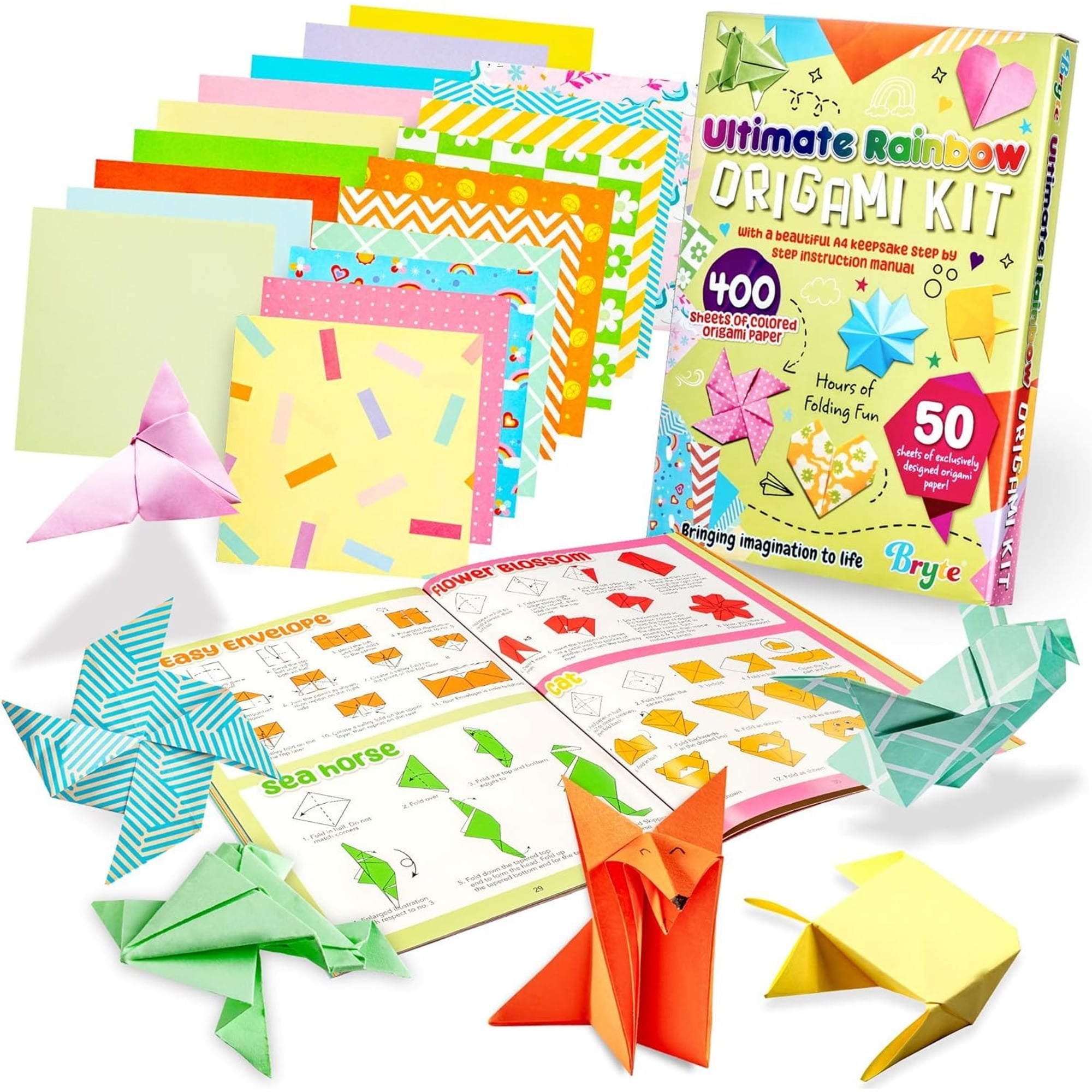 BRYTE Ultimate Rainbow Origami Kit With 450 Fun Colorful Papers, Gift ...