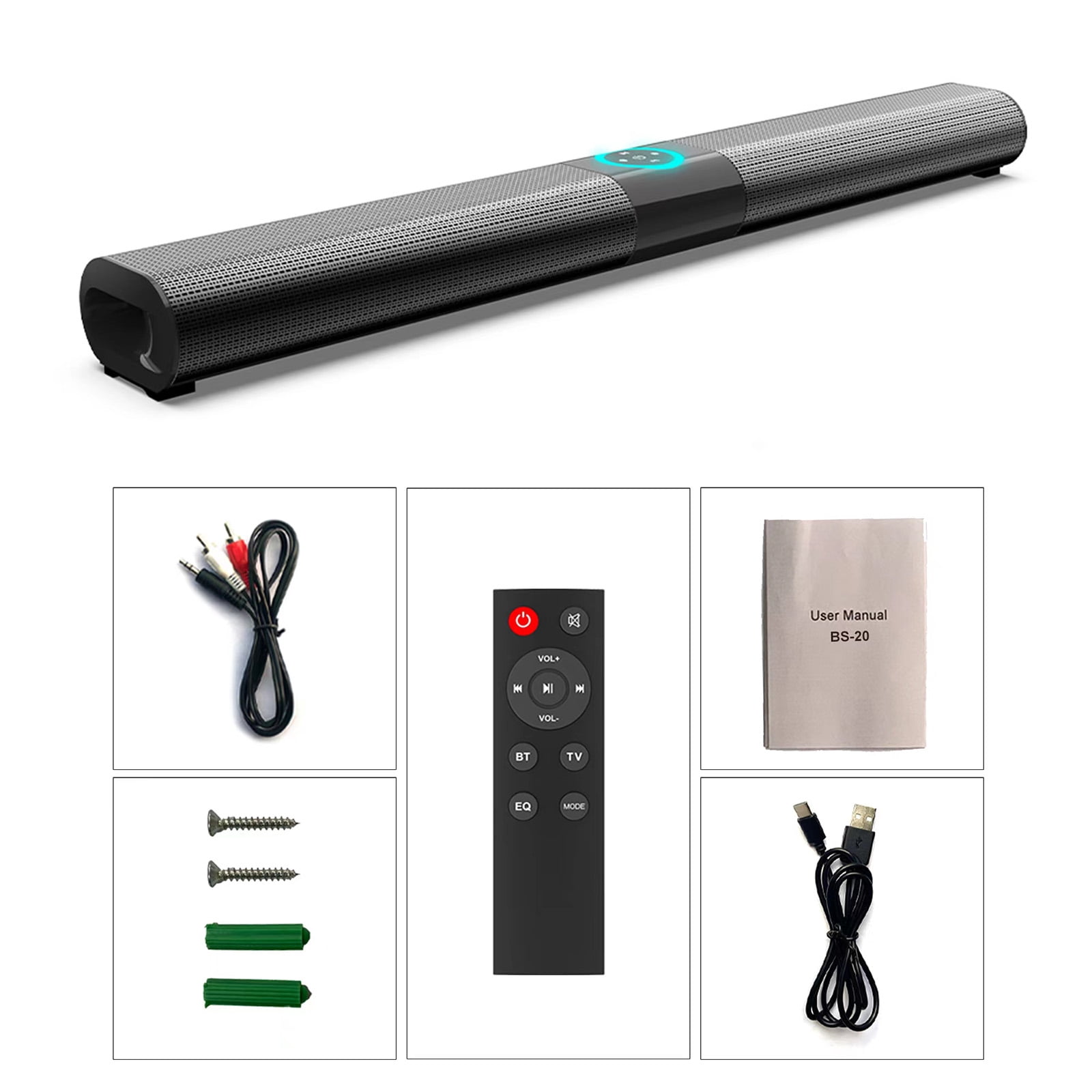 BS-20 Portable RGB Bluetooth Speaker HIFI TV Soundbar Outdoor Wireless ...