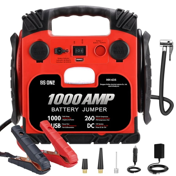 BS ONE 1000 Amp Peak Current Car Jump Stater, 12V Lead Acid Battey Jump ...